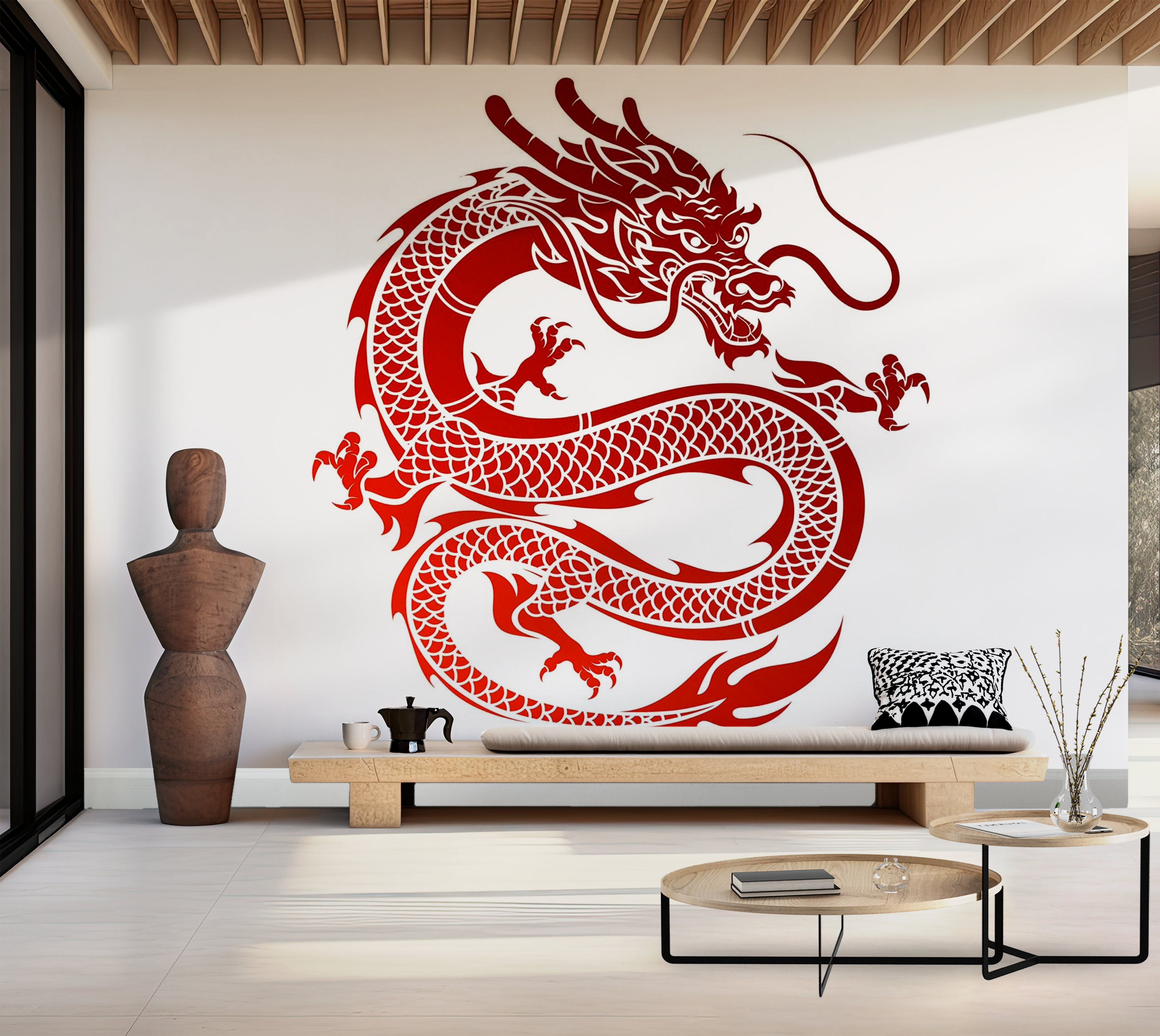 Dakota Fields Premium Peel & Stick Wall Mural - Red Dragon Illustration ...