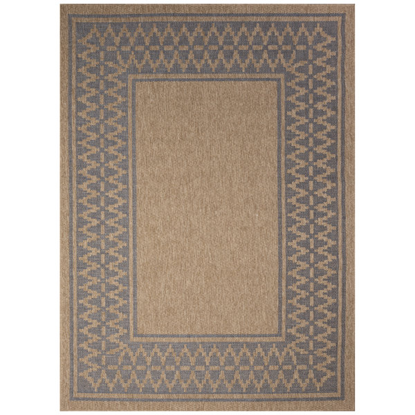 Dakota Fields Diamond Border Natural Tan/Blue Indoor/Outdoor Rug | Wayfair