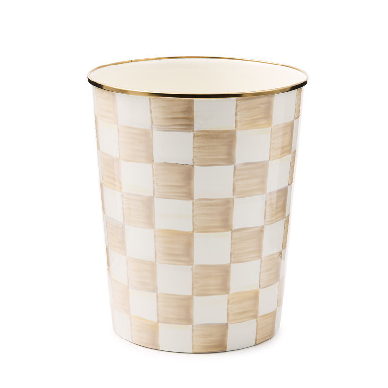MacKenzie-Childs Mocha Check Waste Bin | Wayfair