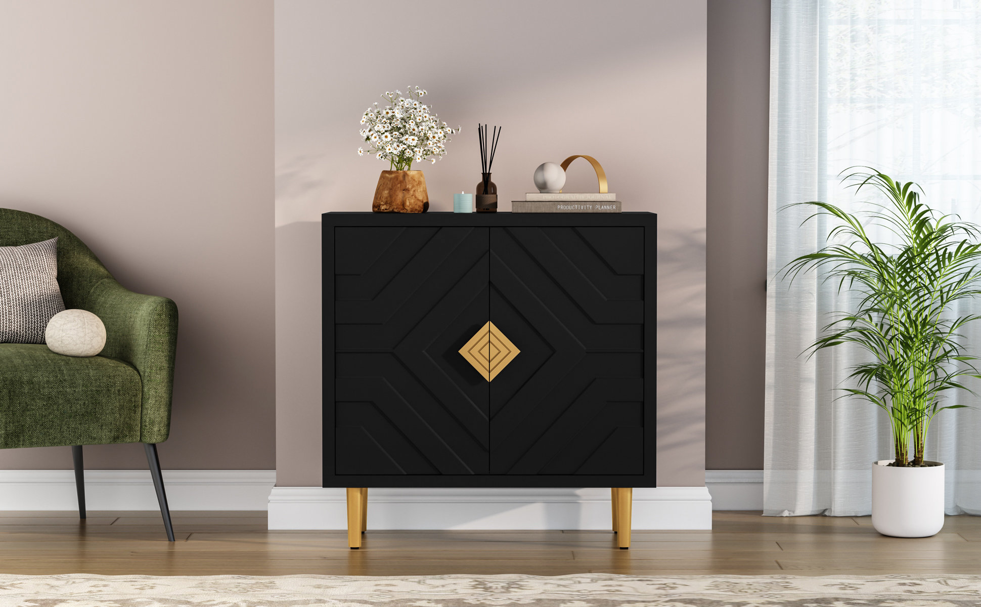 Mercer41 Shenade 31.7'' Modern Sideboard Buffet Cabinet with 2 ...