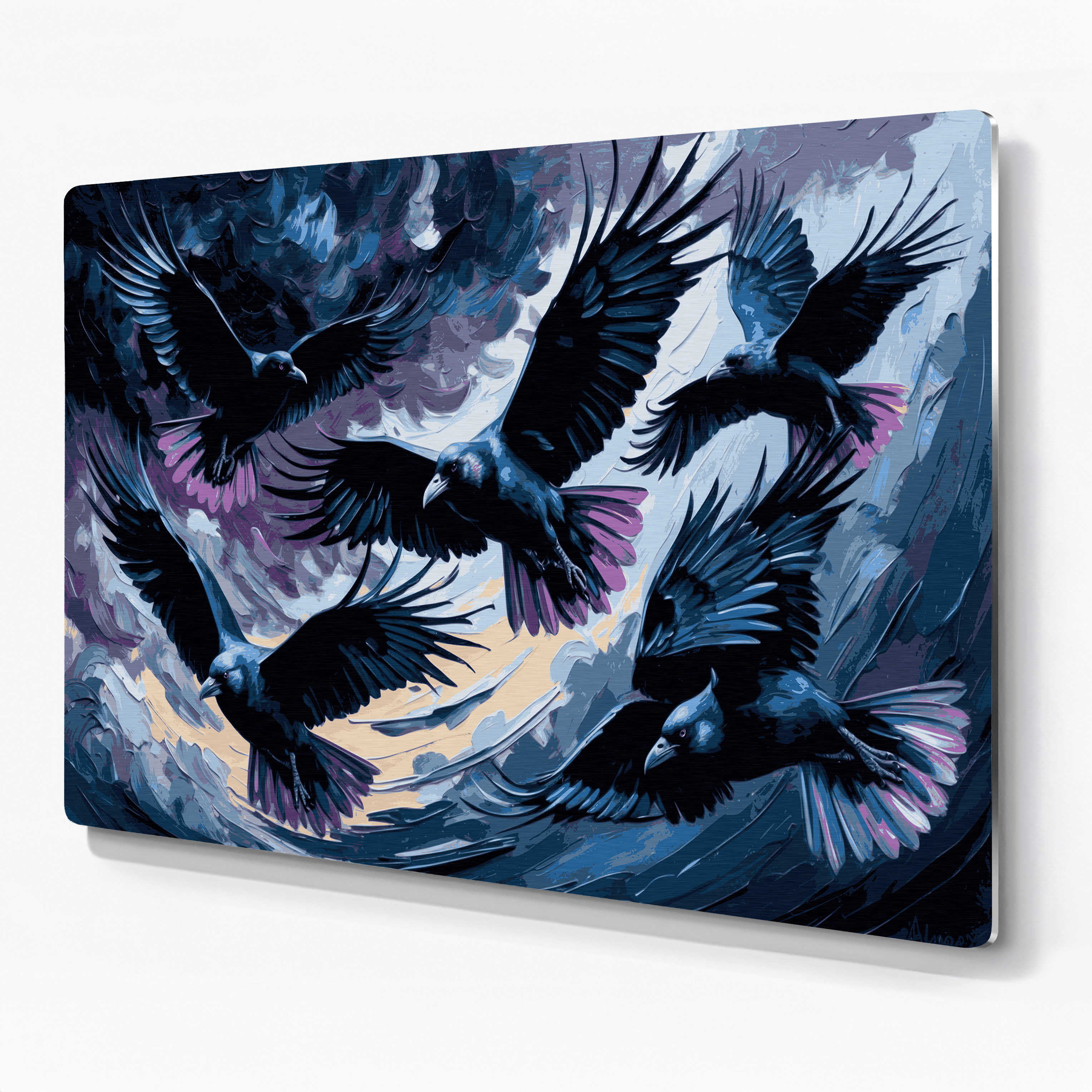 Orren Ellis Birds Australian Raven Blue Metal Wall Art | Wayfair