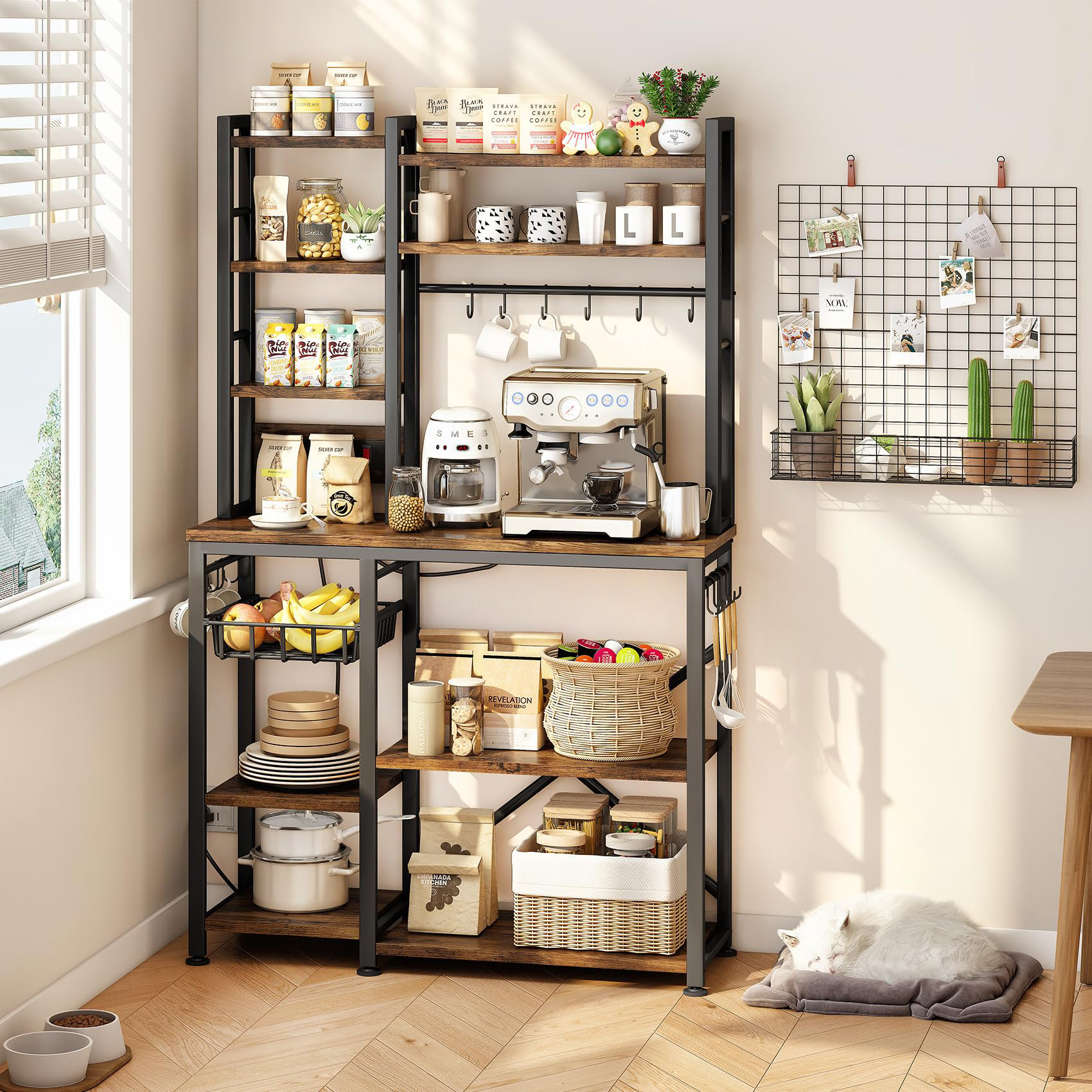 17 Stories Rustic Brown Metal Kitchen Bread Rack With Electrical Outlet ...