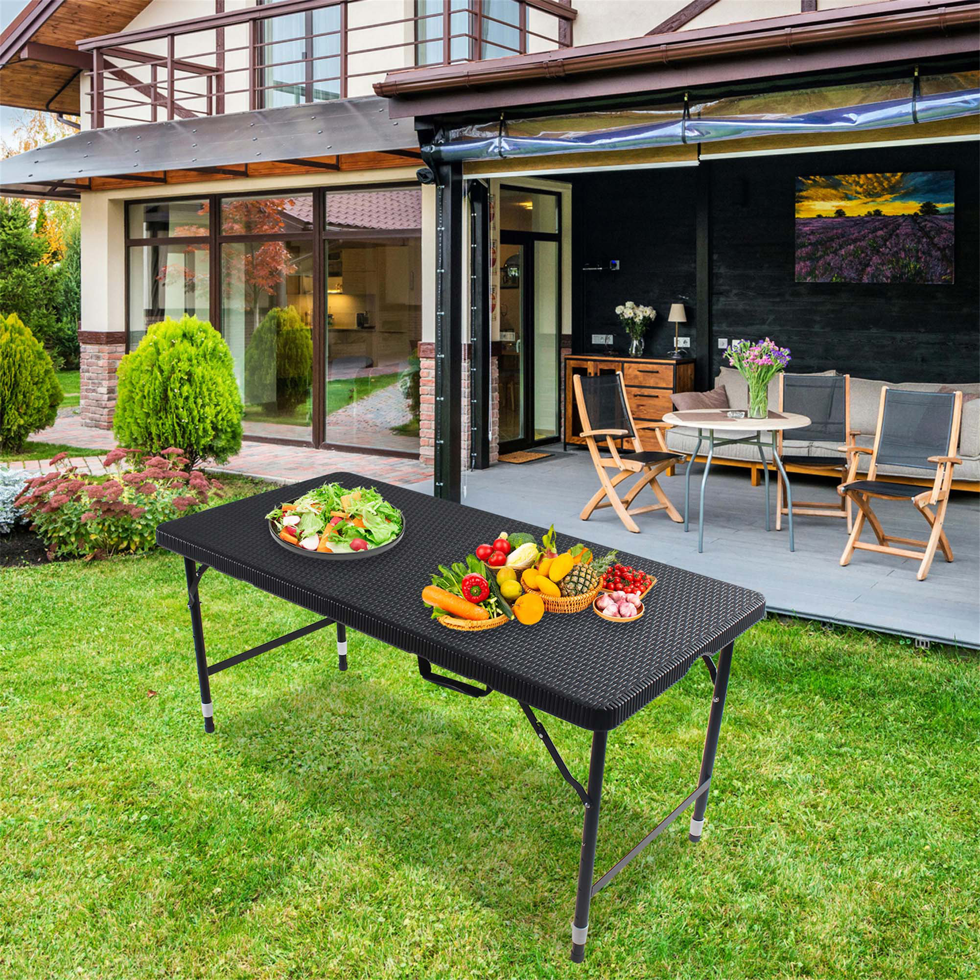 Arlmont & Co. Rattan Folding Table For Indoor&Outdoor,Portable Foldable ...