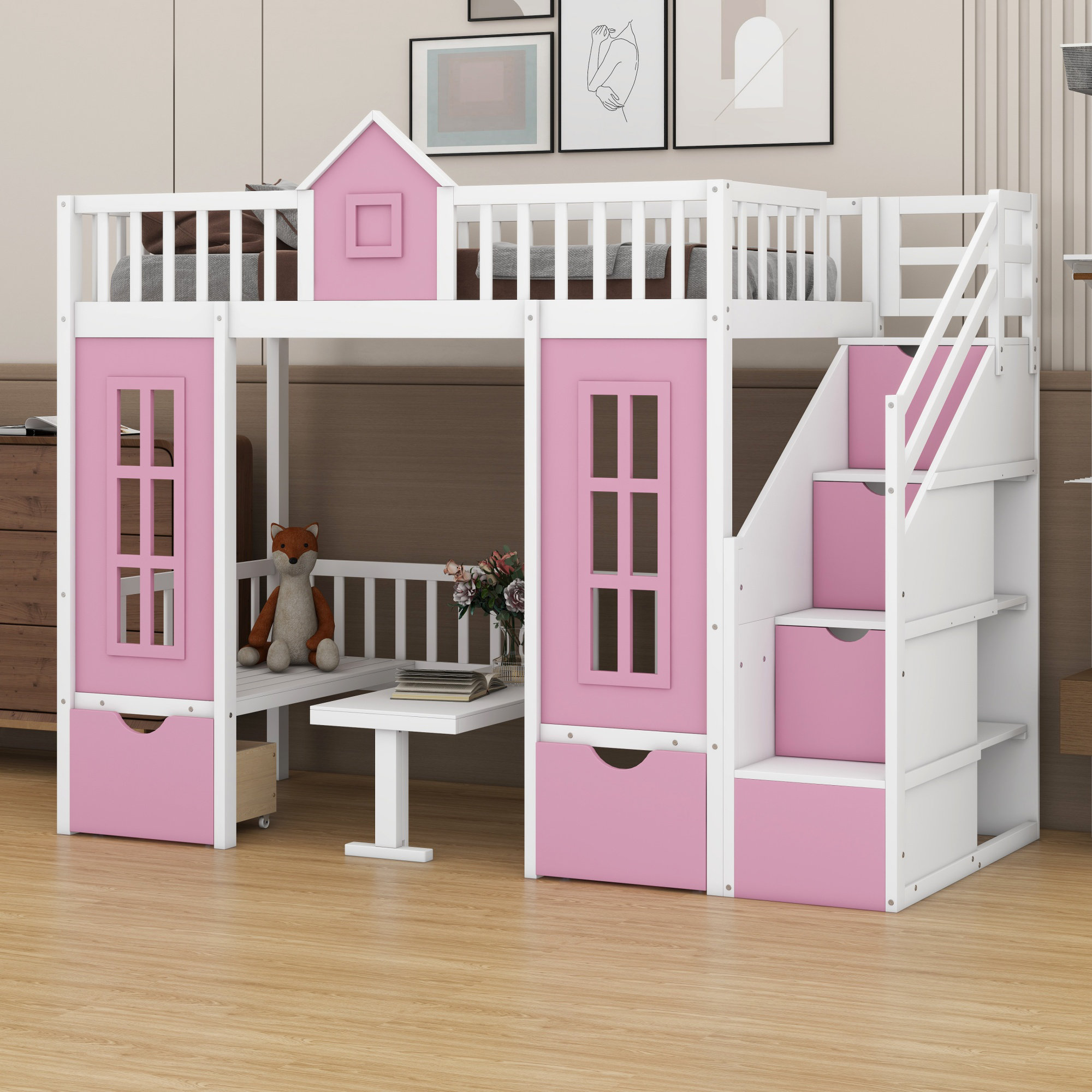 Lucky Furniture Bunk Bed With Changeable Table, Bunk Bed Turn Into ...