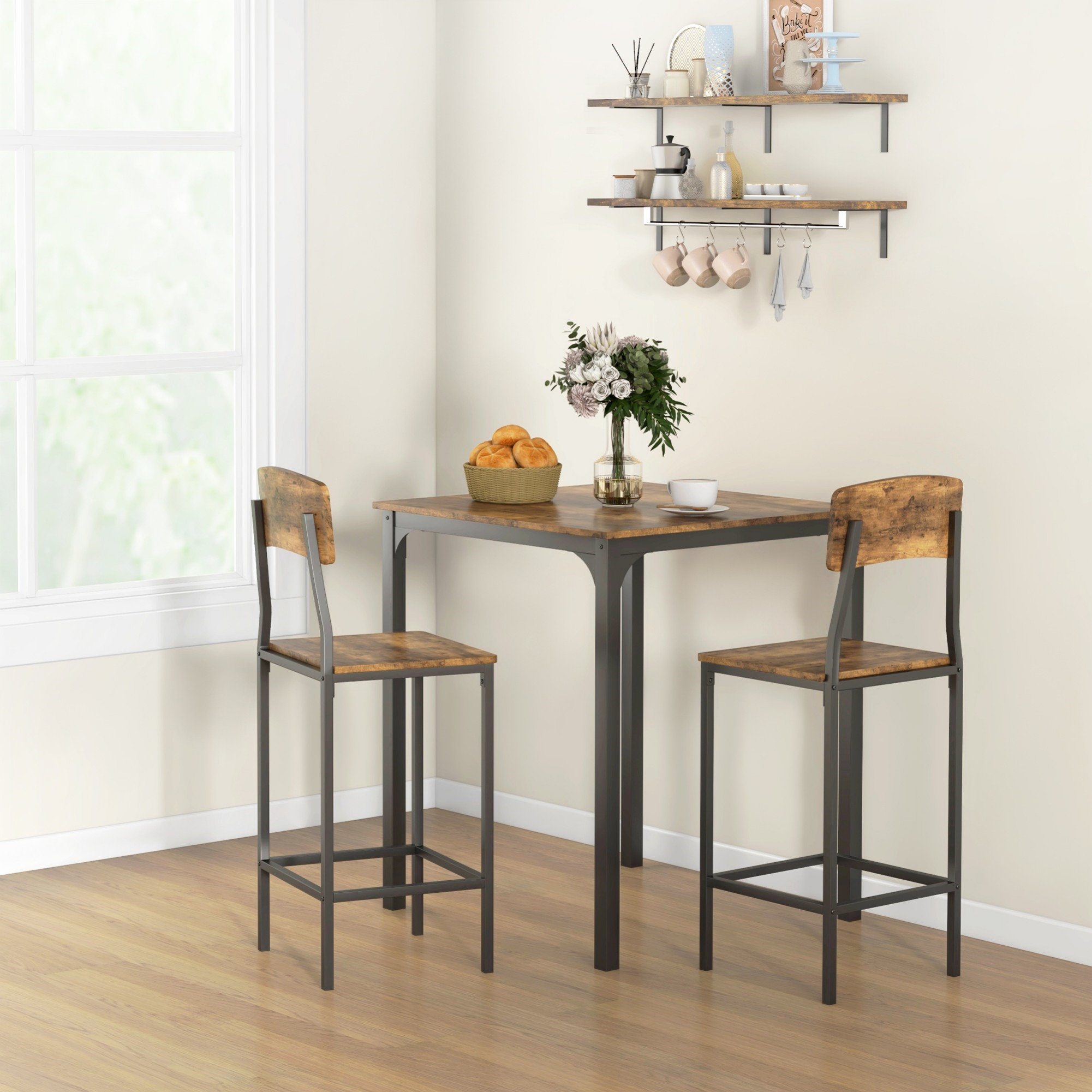17 Stories 3 Piece Counter Height Bar Table And Chairs Set, Small ...