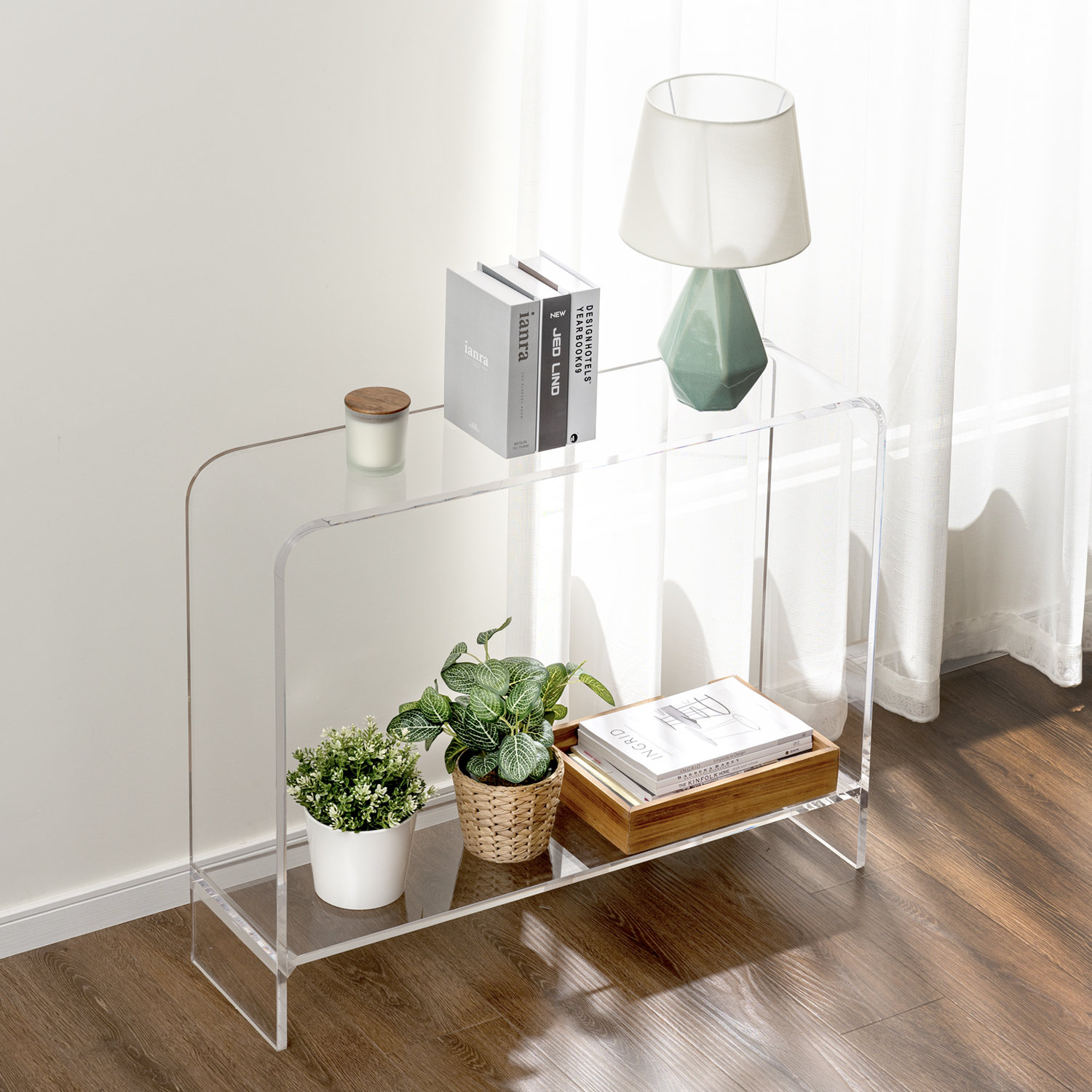 Ivy Bronx 30" Modern Clear Console Table With Shelf | Wayfair