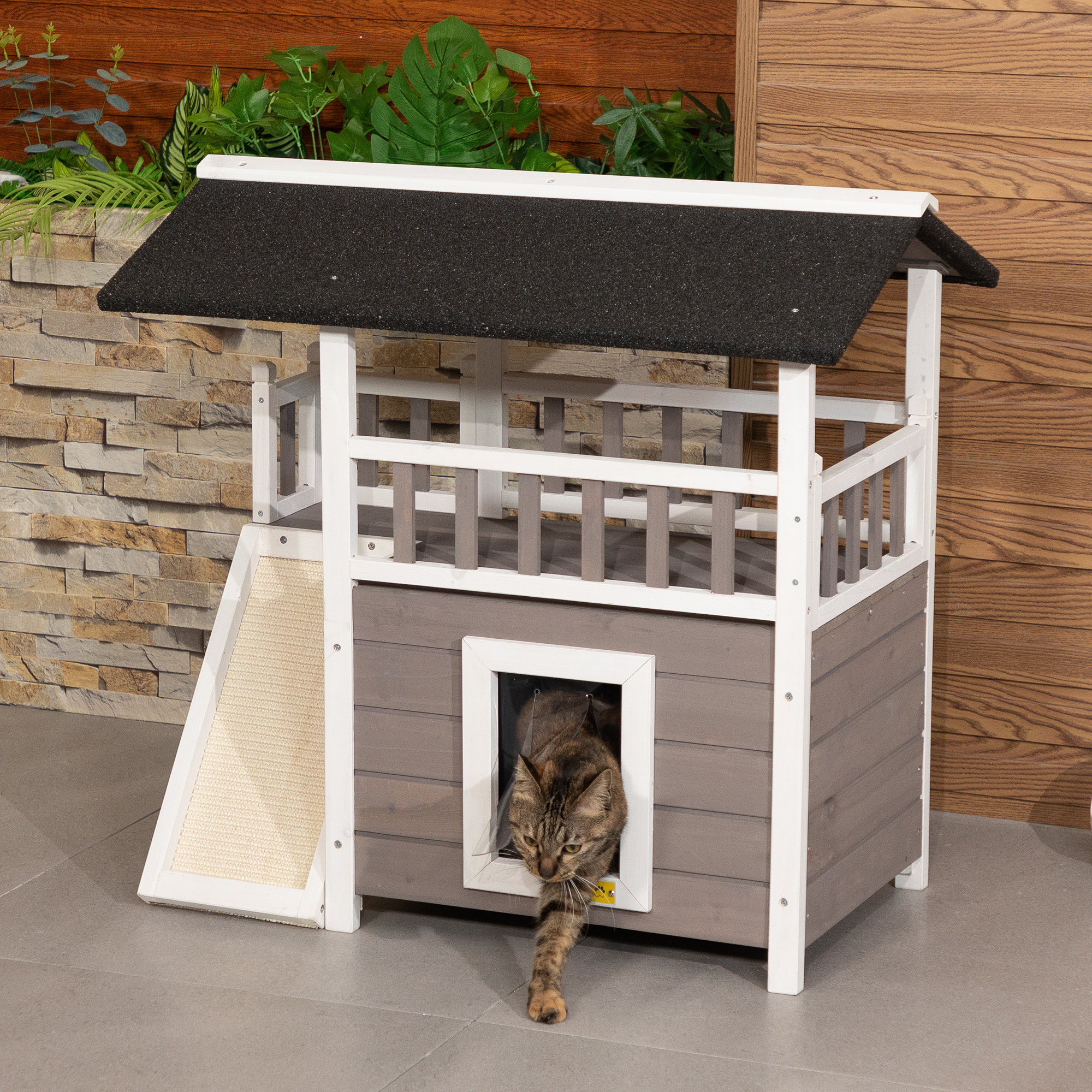 Tucker Murphy Pet™ Dathel 2-Tier Portable Wood Cat House | Wayfair