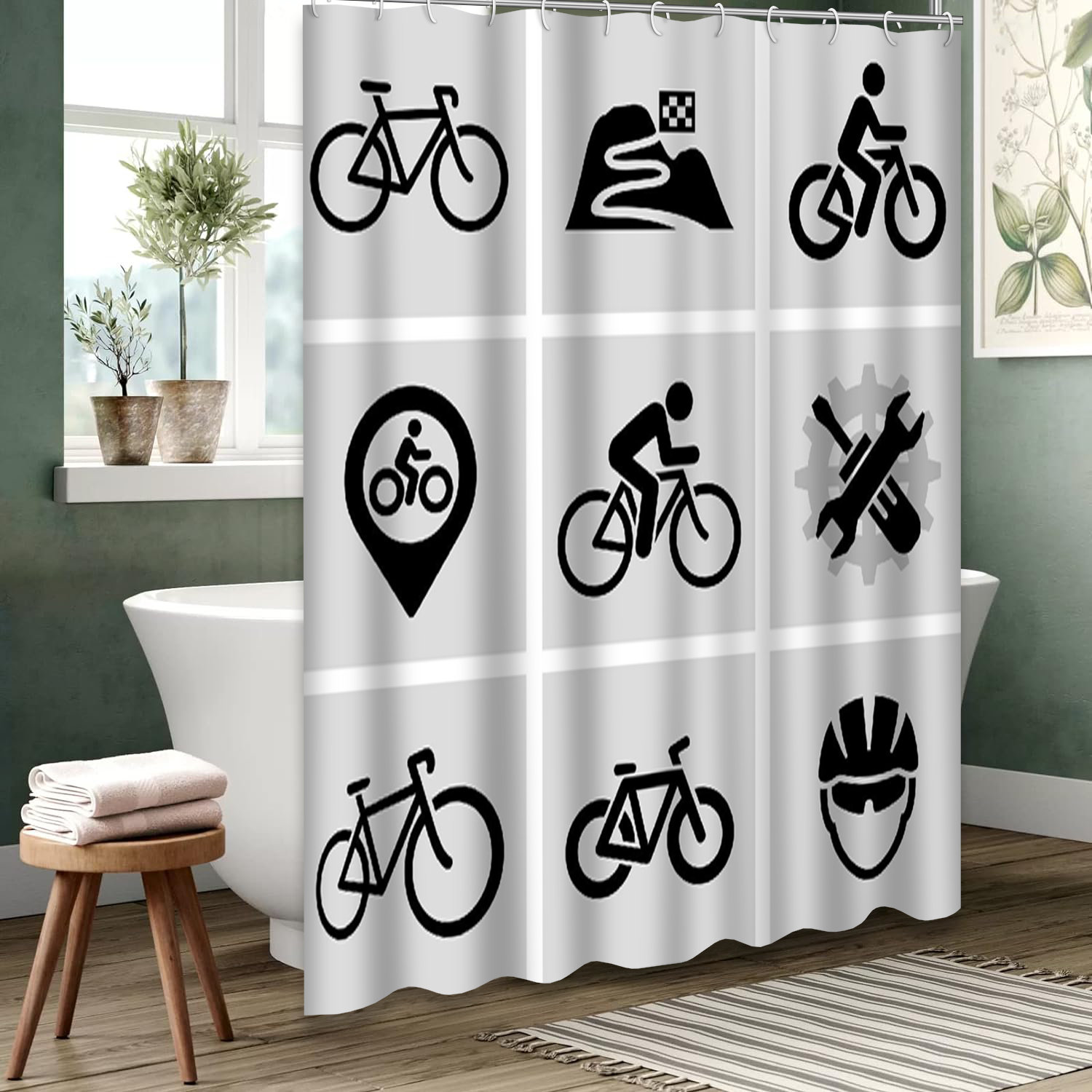 East Urban Home Black Waterproof Shower Curtain,Bicycle Bike Mountain ...