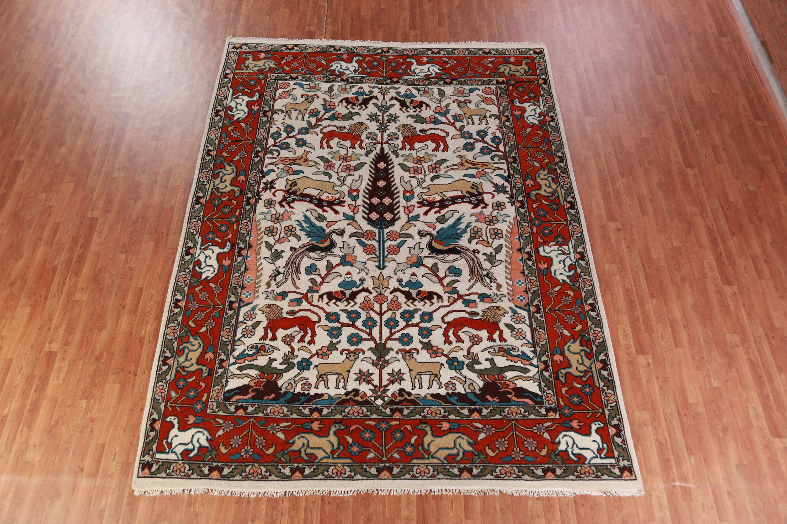 Isabelline Hunting Animals Design Ziegler Oriental Area Rug | Wayfair