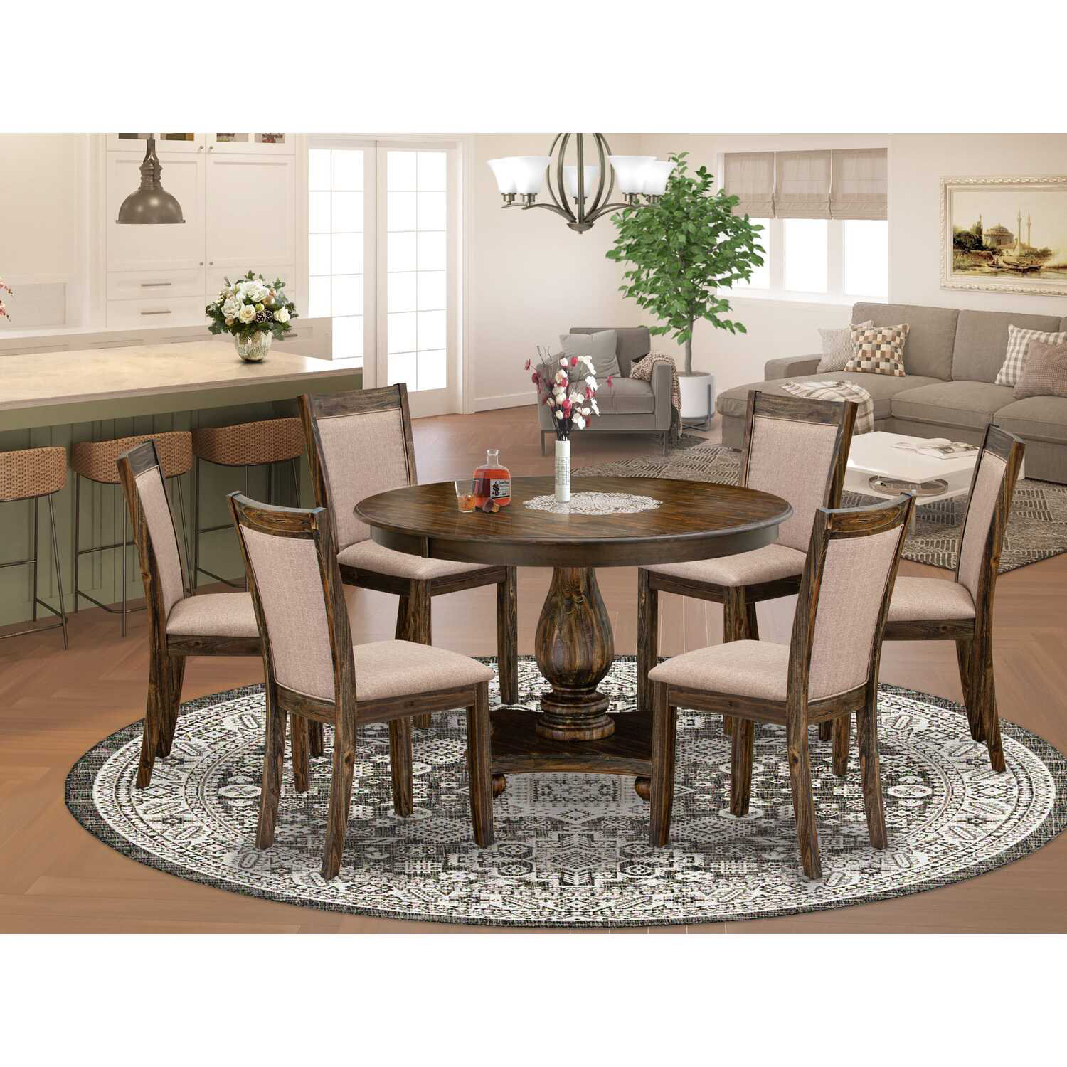 Lark Manor™ 7-Piece Solid Wood Top Dining Table with 6-Chairs with ...