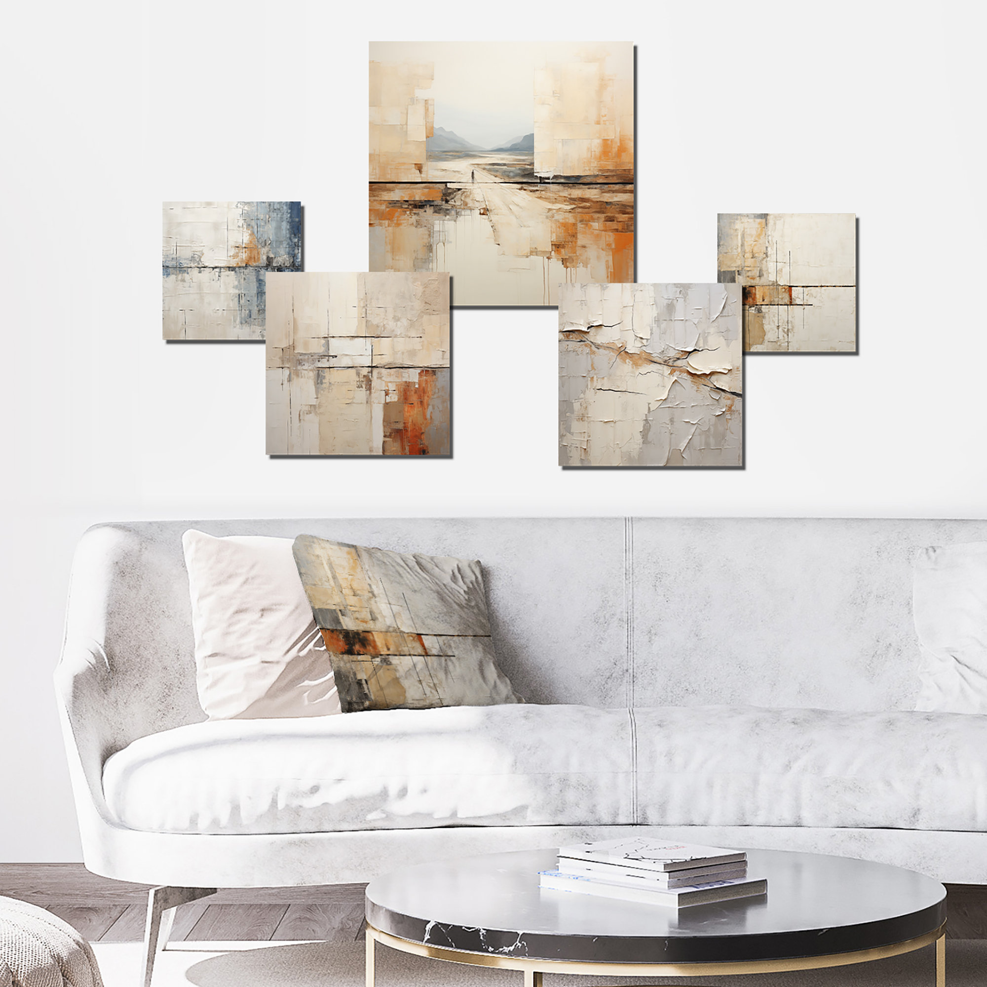 Ivy Bronx Abstract Blue Beige Road Collage - Abstract Collages Wall Art ...