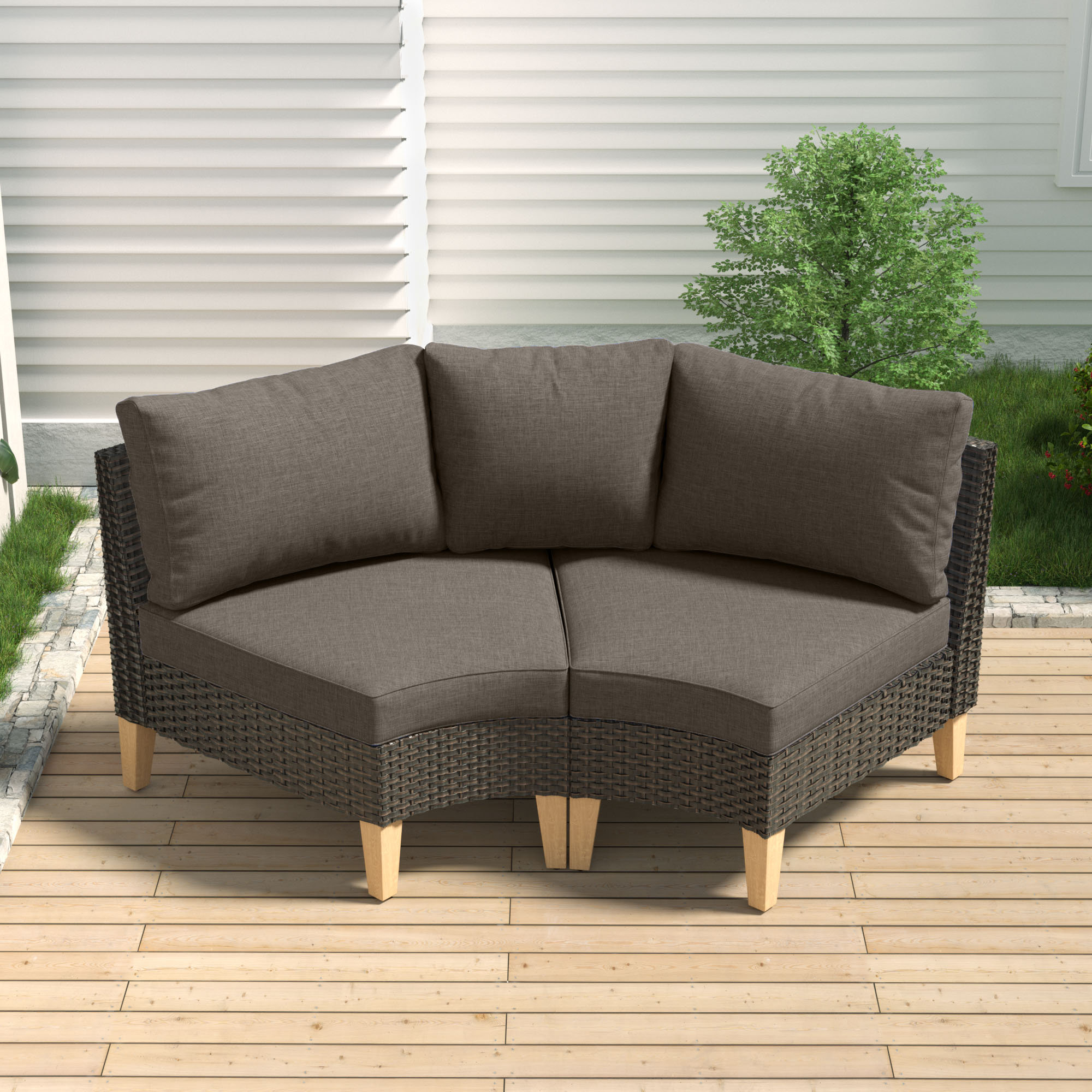 Ebern Designs Tuule 72.4" Wide Outdoor Wicker Curved Patio Sectional ...