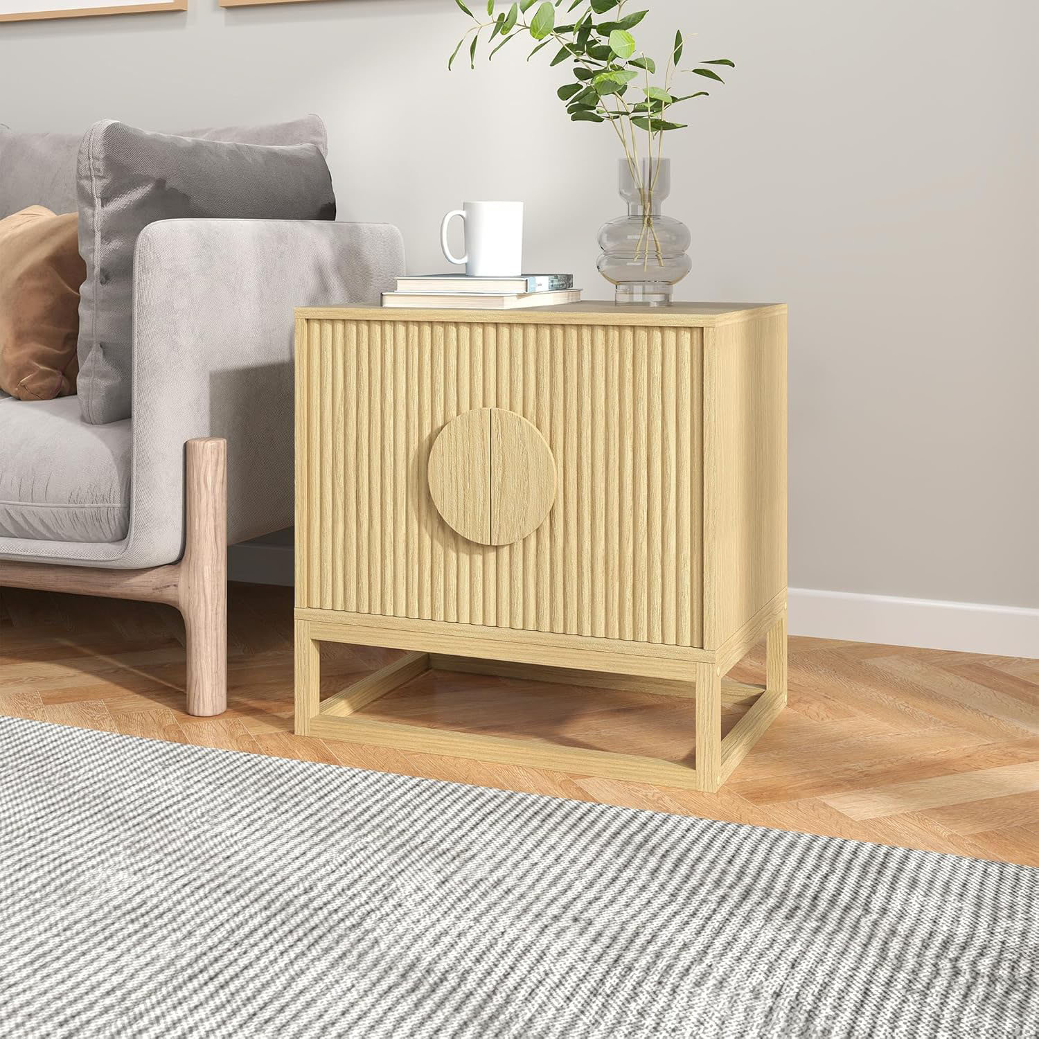 Latitude Run® Modern Natural Night Stand 24" Wide With Solid Wood Doors ...