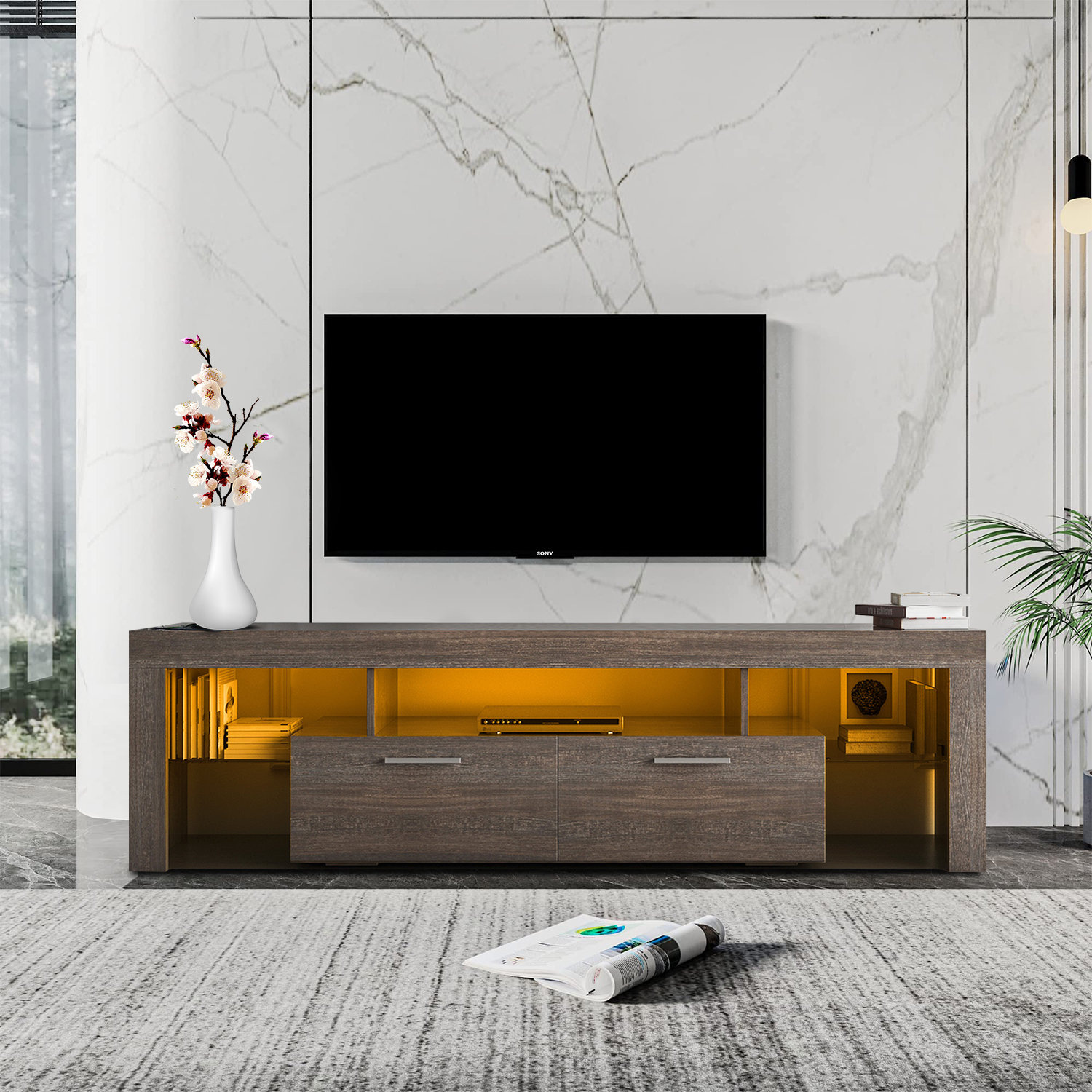 Latitude Run® Vintage Style Wooden TV Console with LED Light Strip and ...