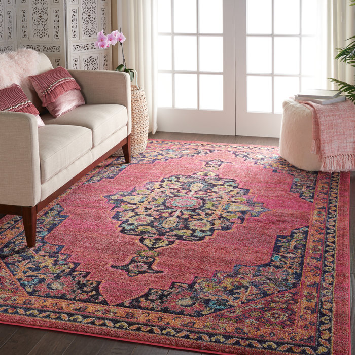 World Menagerie Lundy Traditional Medallion Dark Pink Area Rug ...