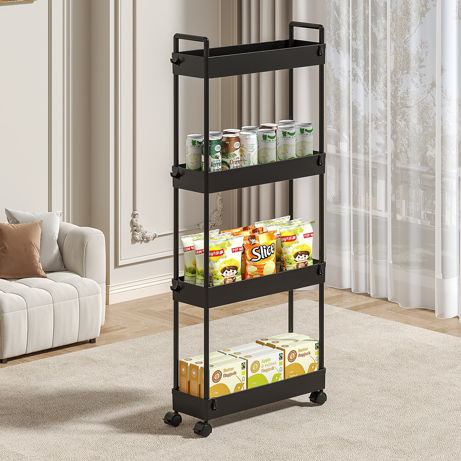 SPACEAIM Slim Rolling Storage Cart, 4 Tier Bathroom Storage Organizer ...