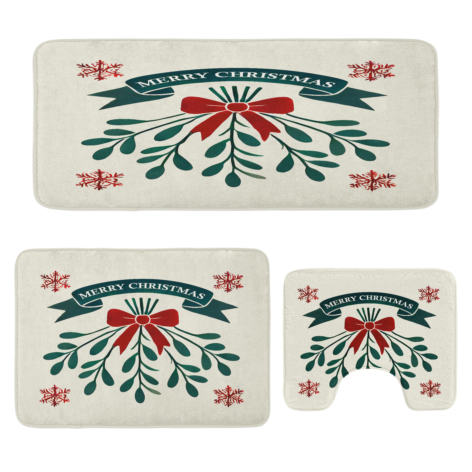 The Holiday Aisle® Christmas Bathroom Rug Set 3 Pieces U-Shape ...