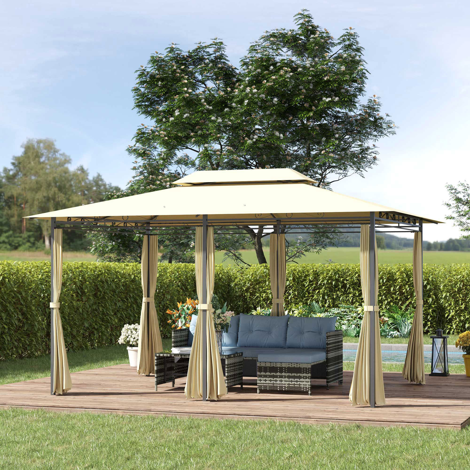 Arlmont & Co. Patio Gazebo, Outdoor Gazebo Canopy Shelter With Curtains ...