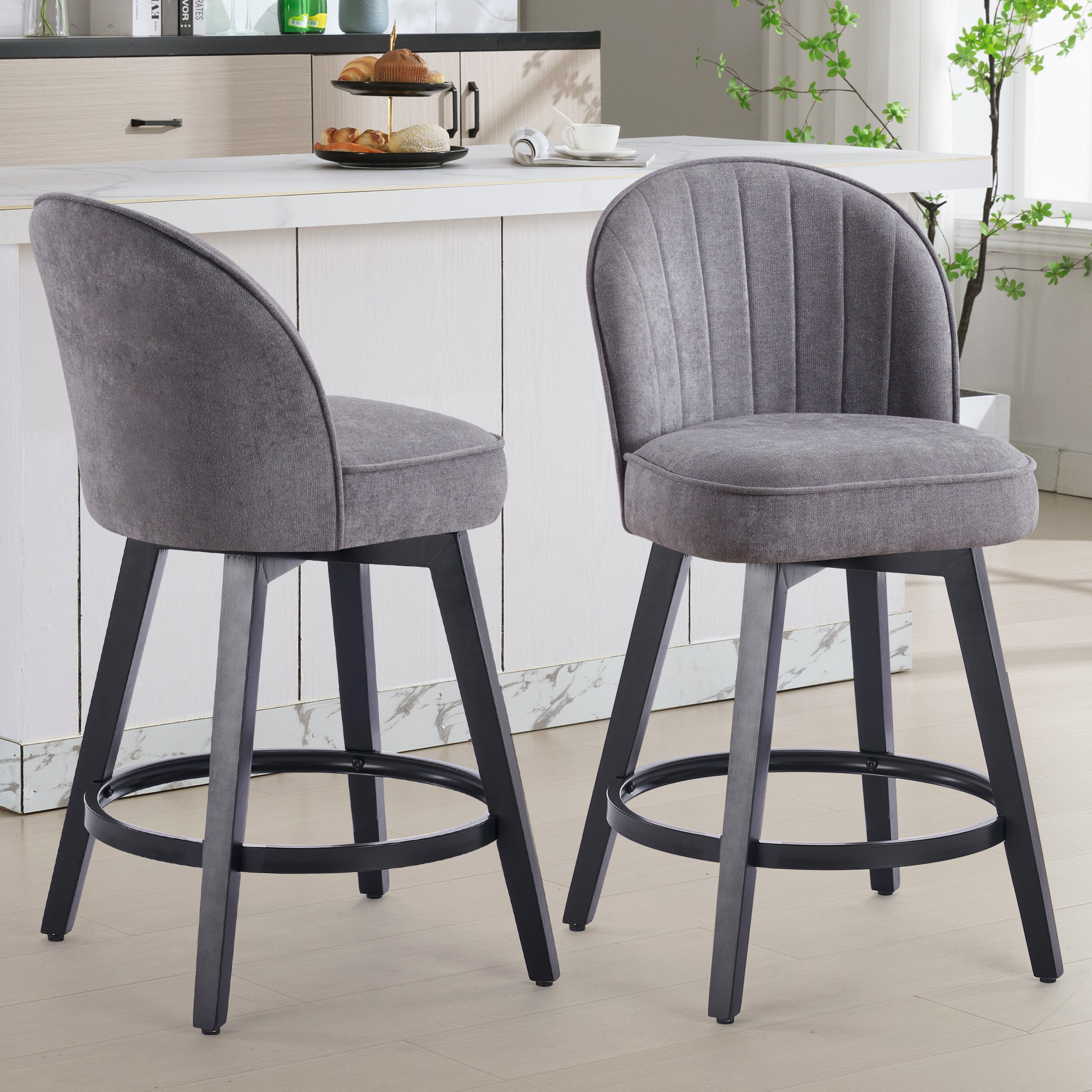 George Oliver Letecia Swivel Upholstered 26.4'' Counter Bar Stools ...