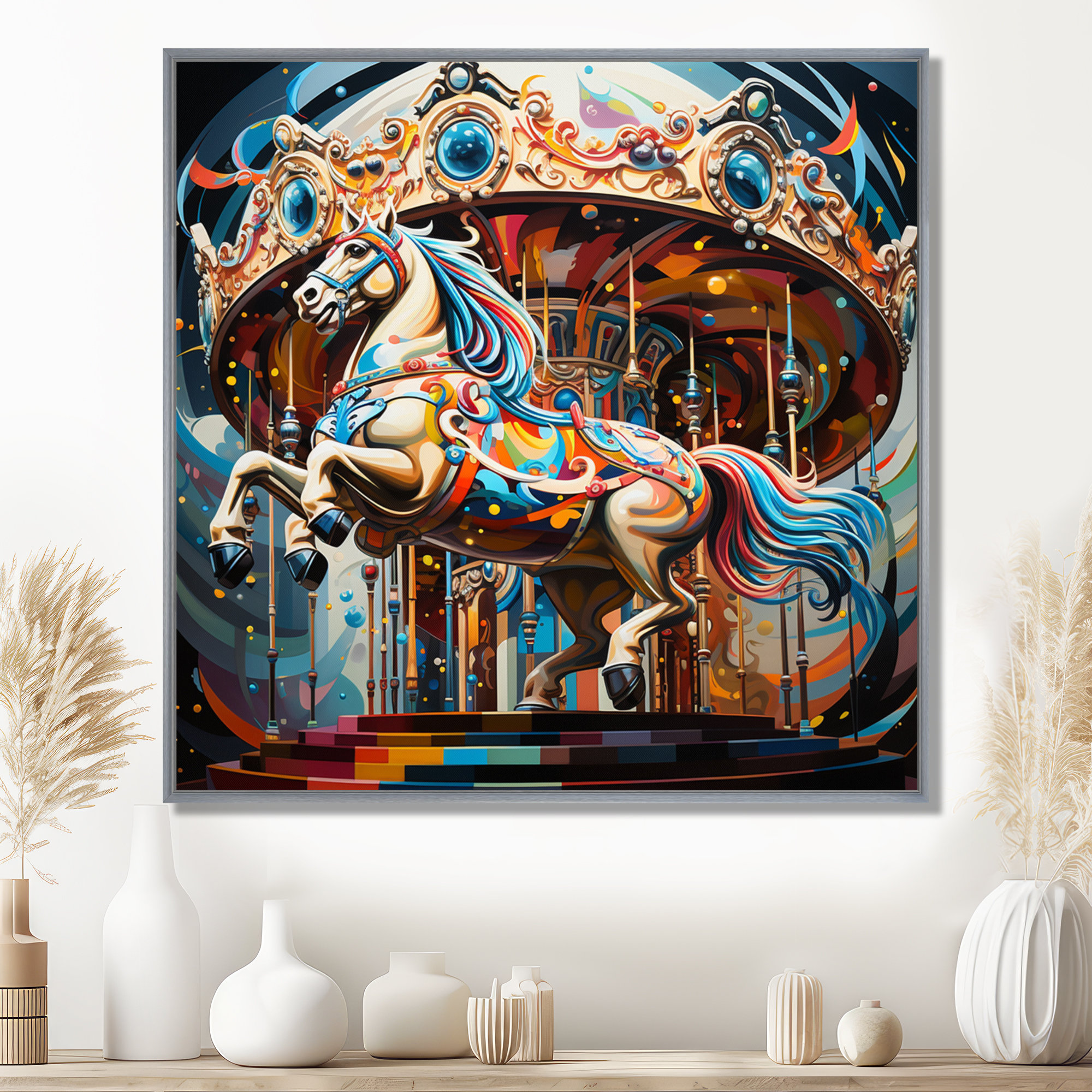 Red Barrel Studio® Carousel Horse - Carousel Canvas Print | Wayfair