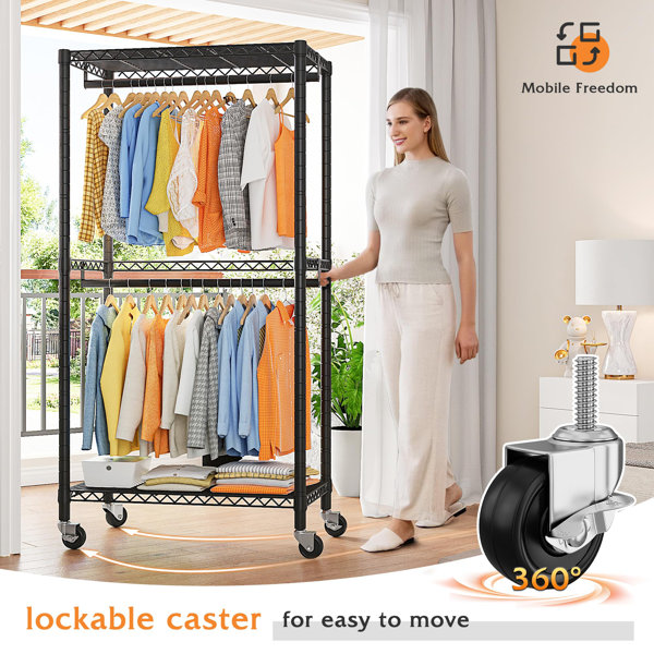 Rebrilliant Madara 79" H Rolling Clothing Rack with Wheels Heavy Duty ...