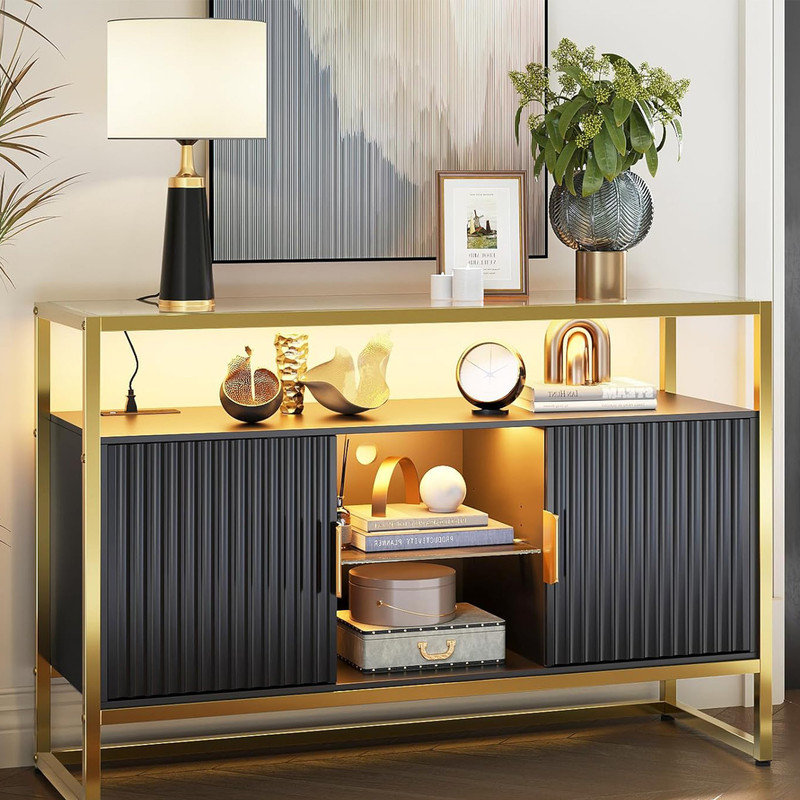 Wrought Studio™ Sideboard Buffet Cabinet with LED Light, 47" Fluted ...