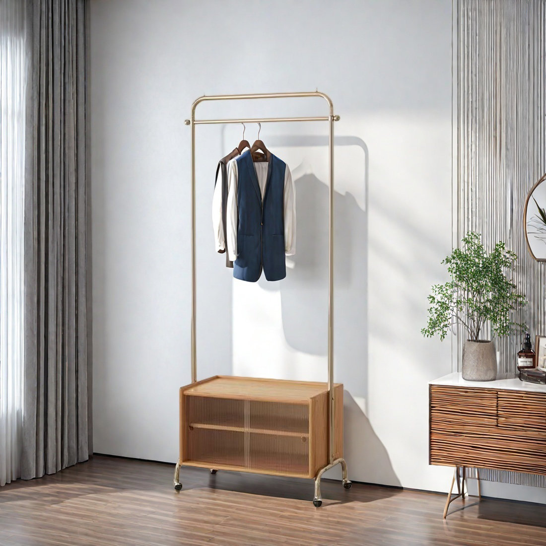 PPEDKS 360° Mobile Coat Rack with Dustproof Cabinet | Wayfair