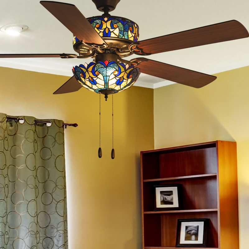 August Grove® 52"W Ummuhan 5 - Blade Hand-Soldered Stained Glass ...