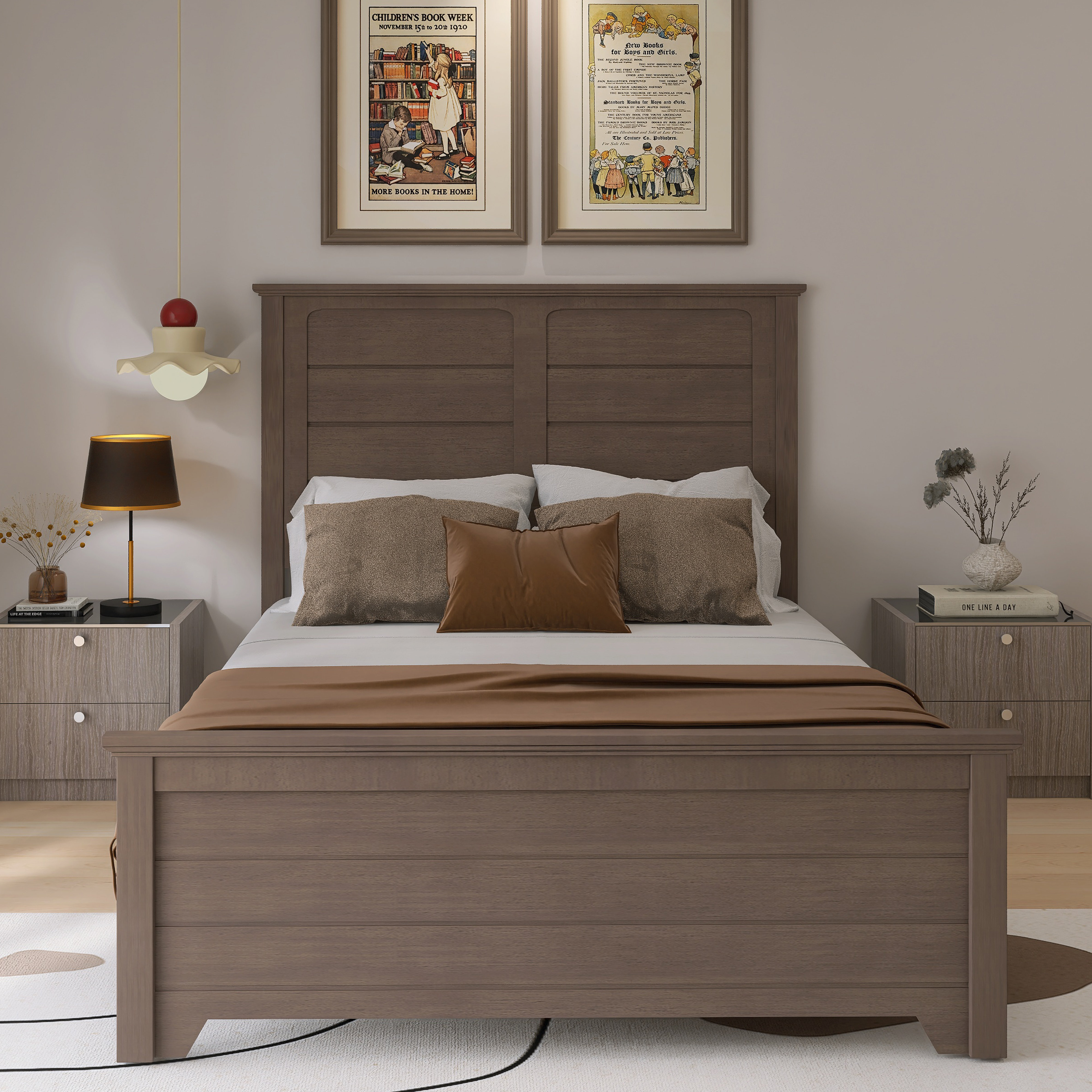 Lark Manor Farmhouse Wooden Platform Bed With Panel Design Headboard ...