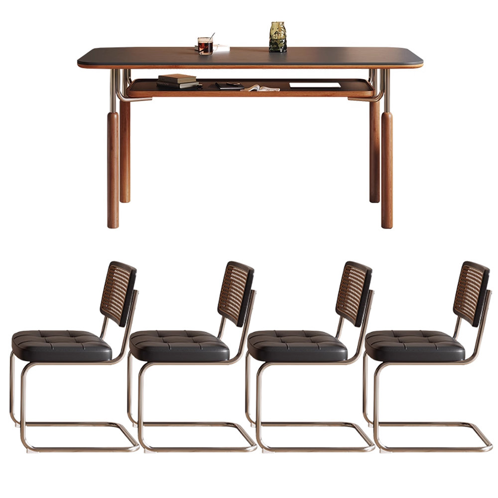 Sleek Surface Designs Vintage Rock Slab Ash Stainless Steel Table Set ...