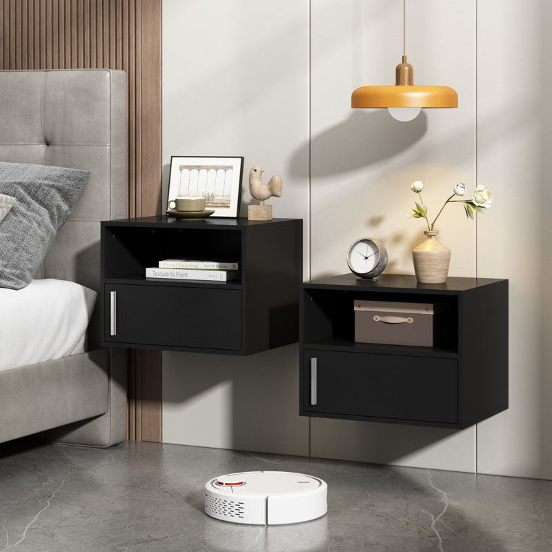Wrought Studio™ 2-Tier Black Wall Mounted Floating Nightstand (set of 2 ...