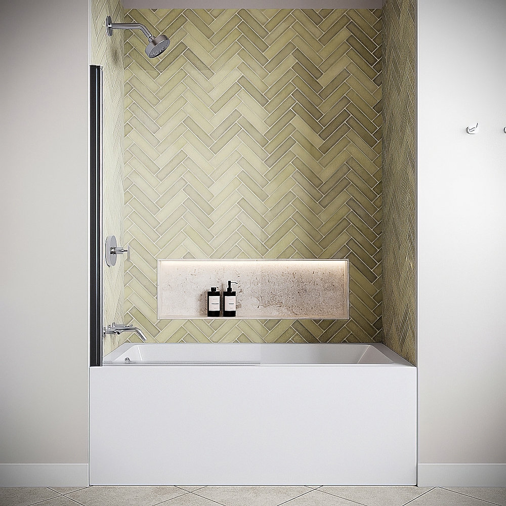 Streamline Bath Soana 32" x 55" Frameless Pivot Fixed Bathtub Panel ...