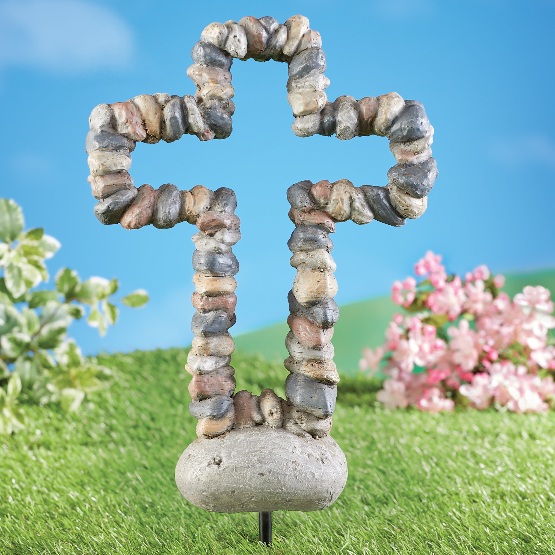 Arlmont & Co. Myrlande Hand-Painted Stone Cross Garden Stone | Wayfair