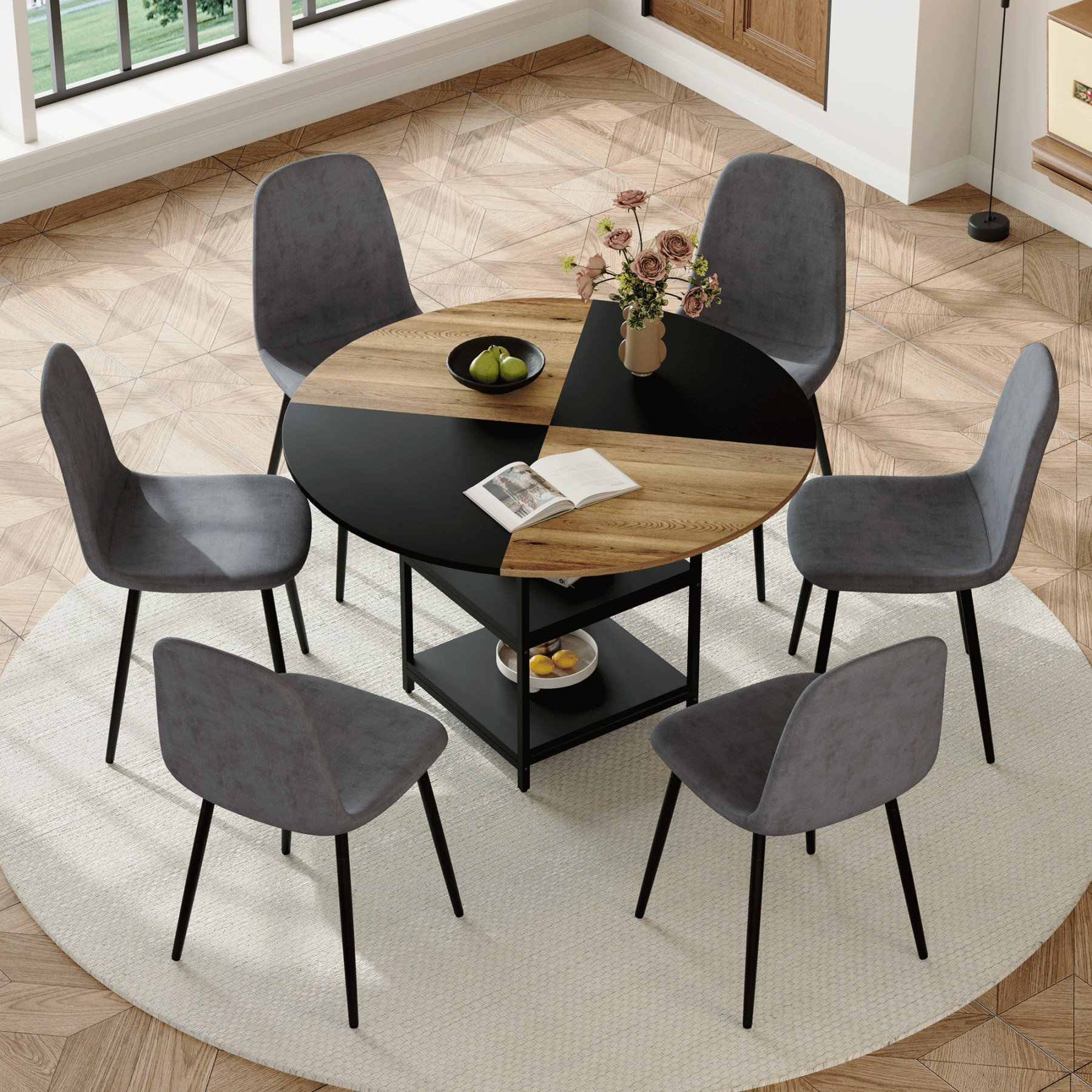 George Oliver Modern Circular Dining Table with Double-Layer Storage ...