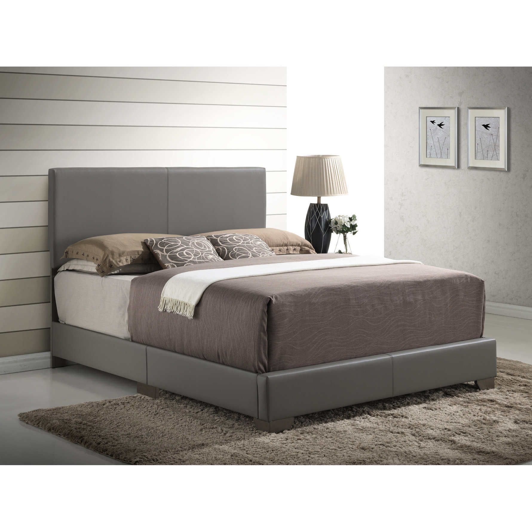 Latitude Run® Grey Bed - Foam Filled Padding, Faux Leather Wrapped For ...