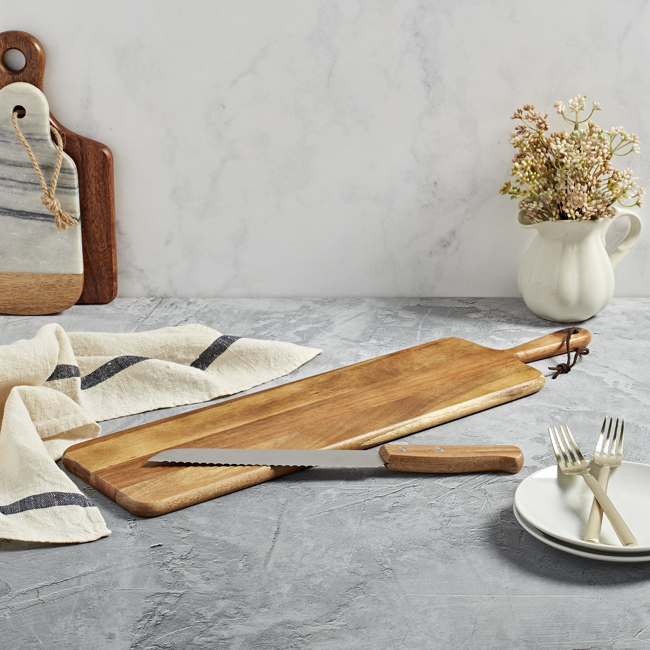 Tabletops Gallery Acacia Wood Rectangular Serving Board Set with Handle ...