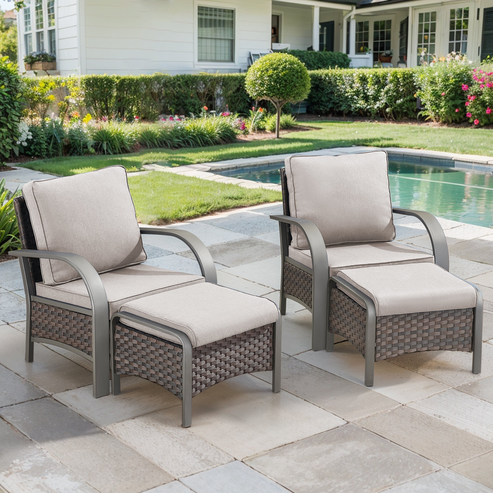 Lark Manor™ Bobra Outdoor Wicker Rattan Patio Chairs With Cushions And ...