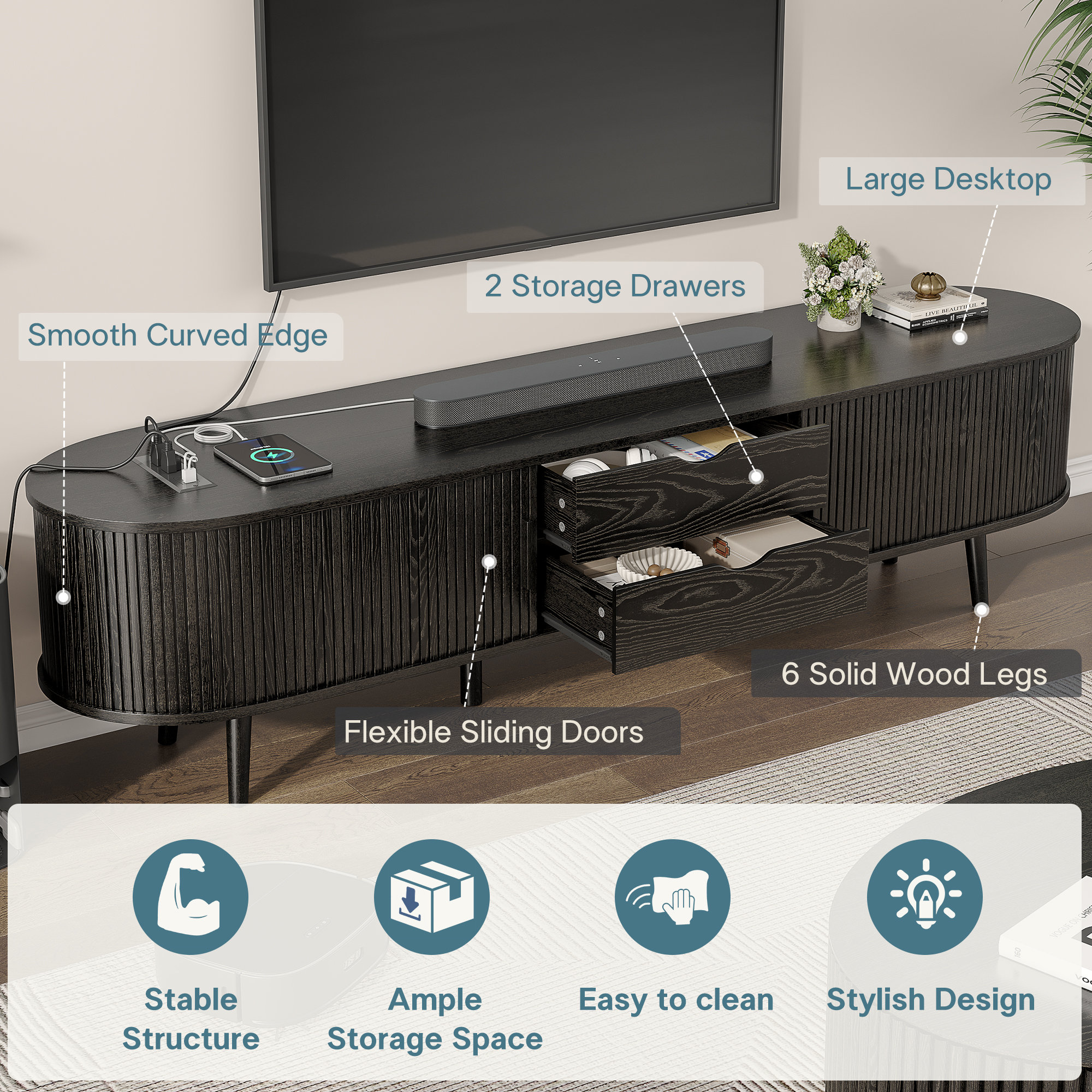 George Oliver 69 Inches mid century TV Stand With drawers And storage ...