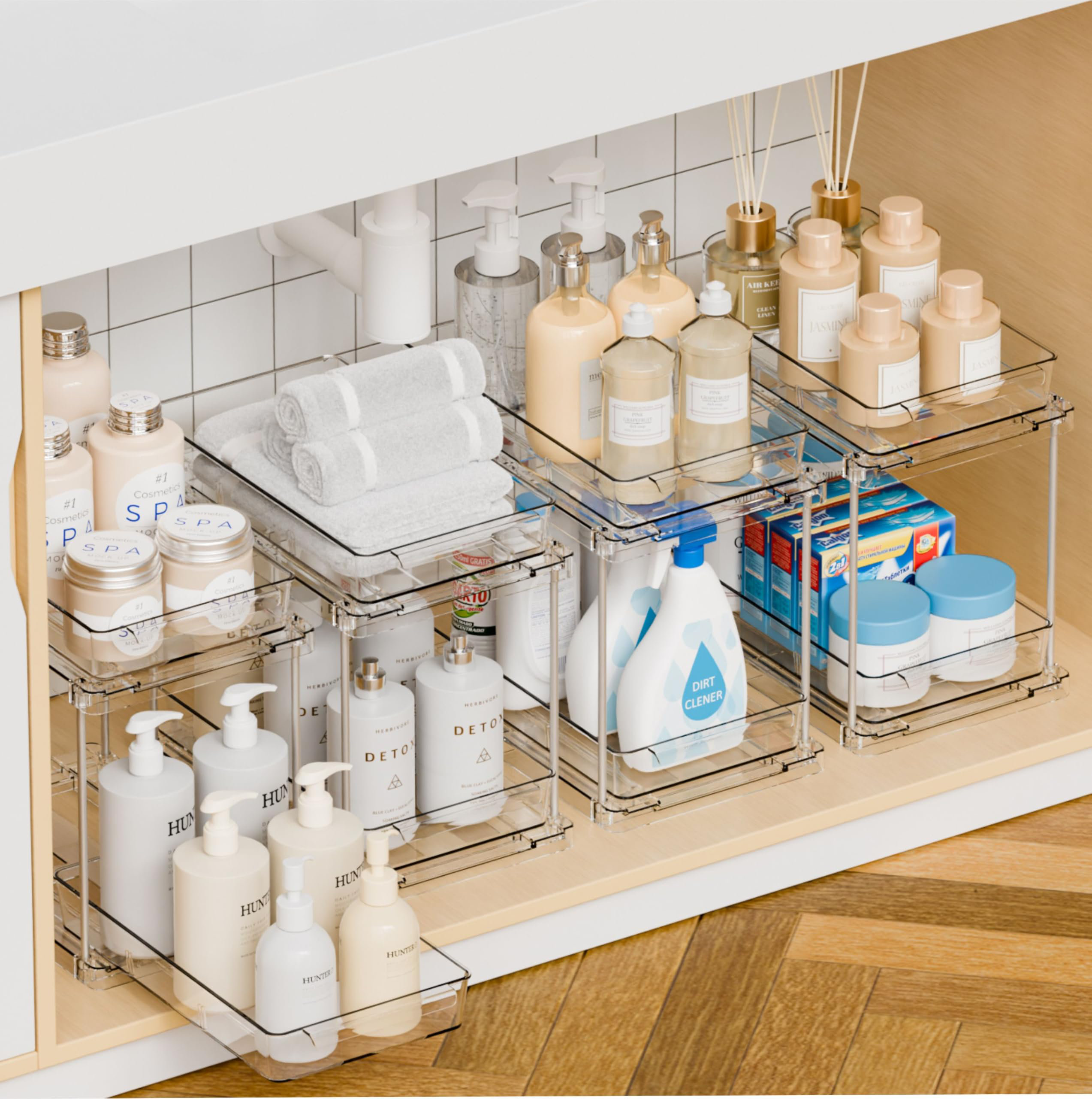Rebrilliant Under Sink Organizer 4-Pack, Clear Acrylic 2-Tier Pull Out ...