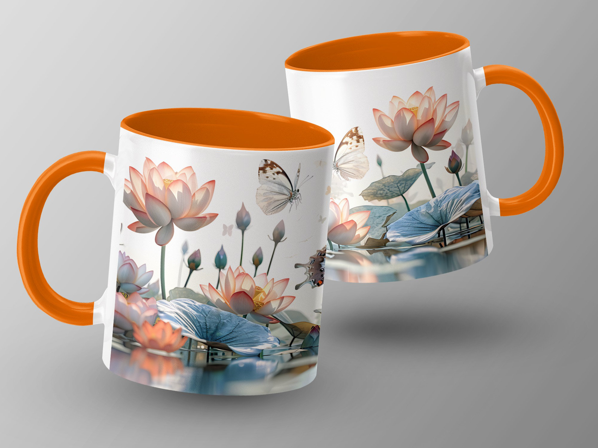 East Urban Home Set of 3 Butterfly Design 11oz Accent Mugs – White Ceramic Coffee Cup with an ...