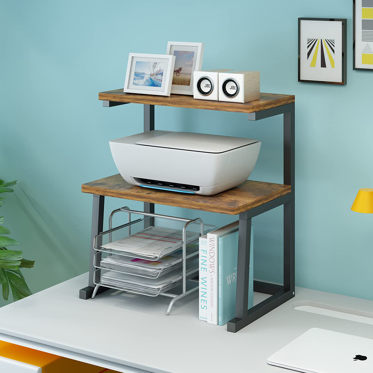 Bassetts Desktop Printer Stand With Storage, 3-Tier Multifunctional ...
