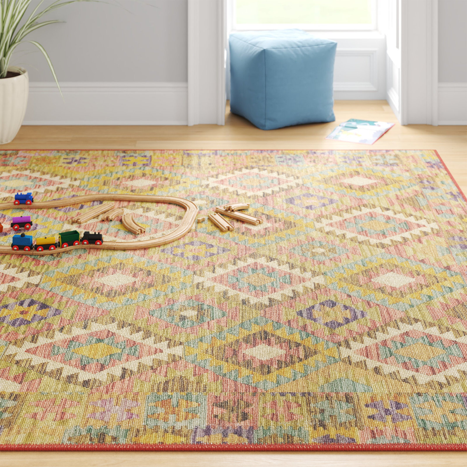 Langley Street® Hovey Tribal Diamond Machine Washable Gold/Red/Brown ...