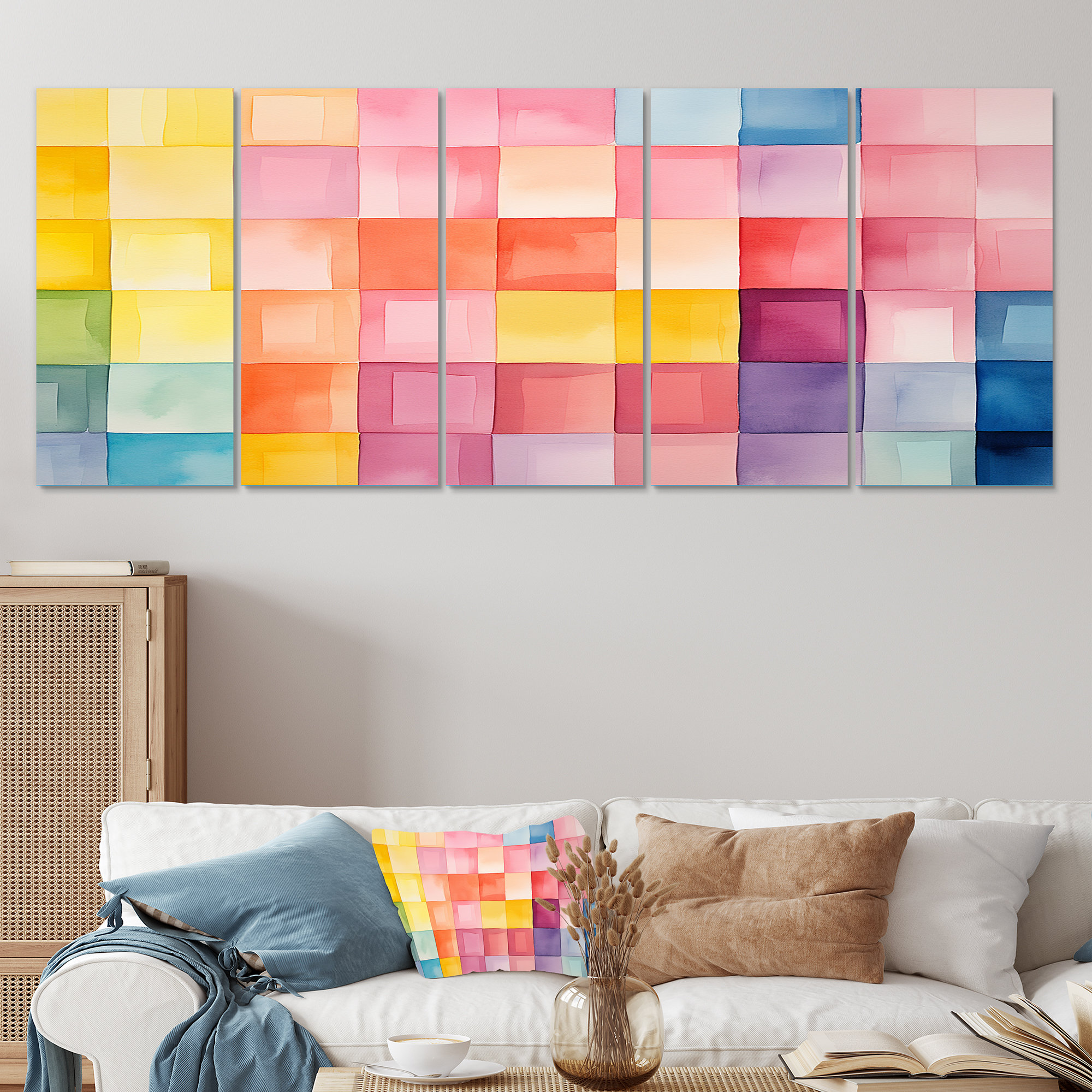 Ebern Designs Paster Color Cubes Patterns II 5 Piece Art " Paster Color ...