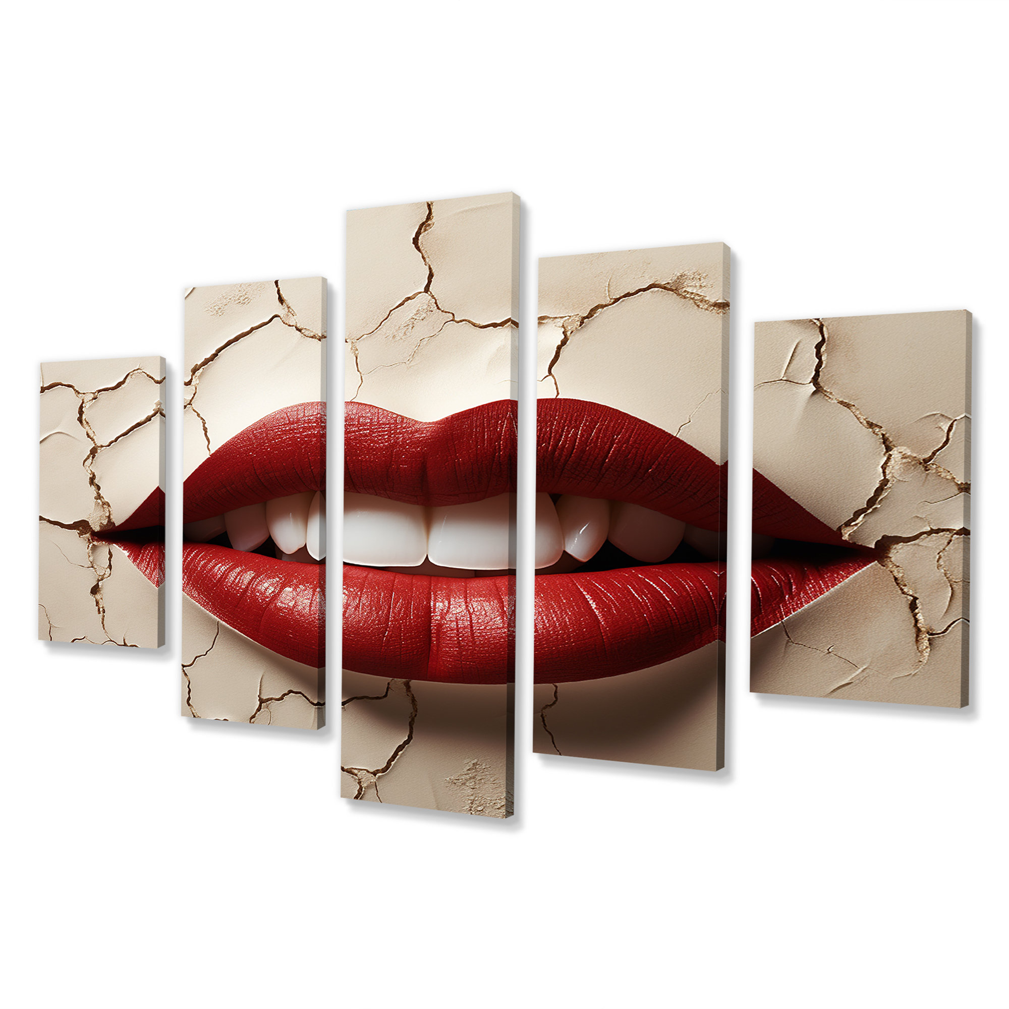 House of Hampton® Smiling Woman Red Lips - Fashion Lips Wall Art Canvas ...