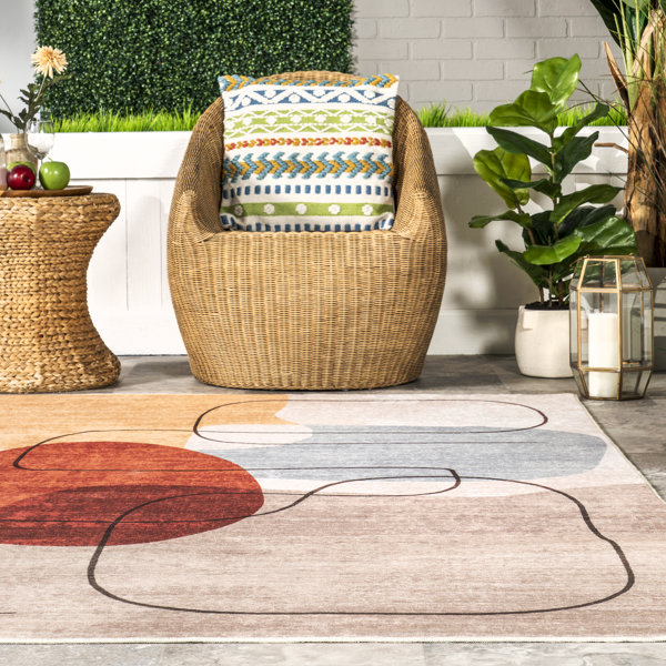 Orren Ellis Suvi Abstract Indoor/Outdoor Machine Washable Area Rug ...