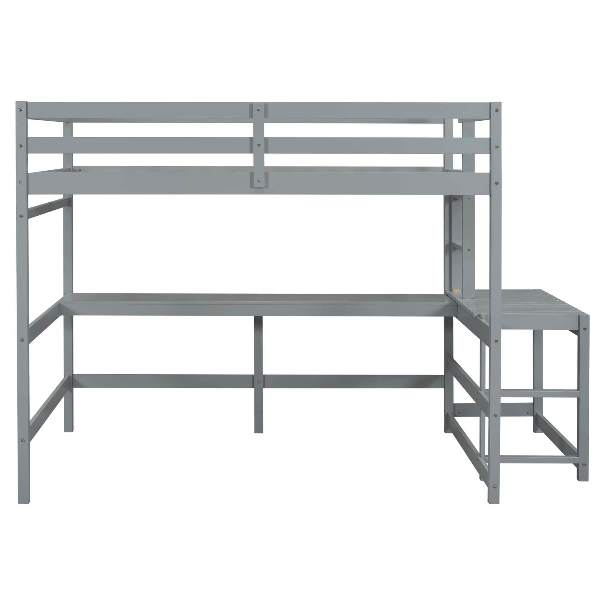 Latitude Run® Full Size High Loft Bed With Built-In Desk,Ladder ...