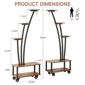 17 Stories 5-tiered Indoor Metal Curved Plant Stand With Hooks And ...