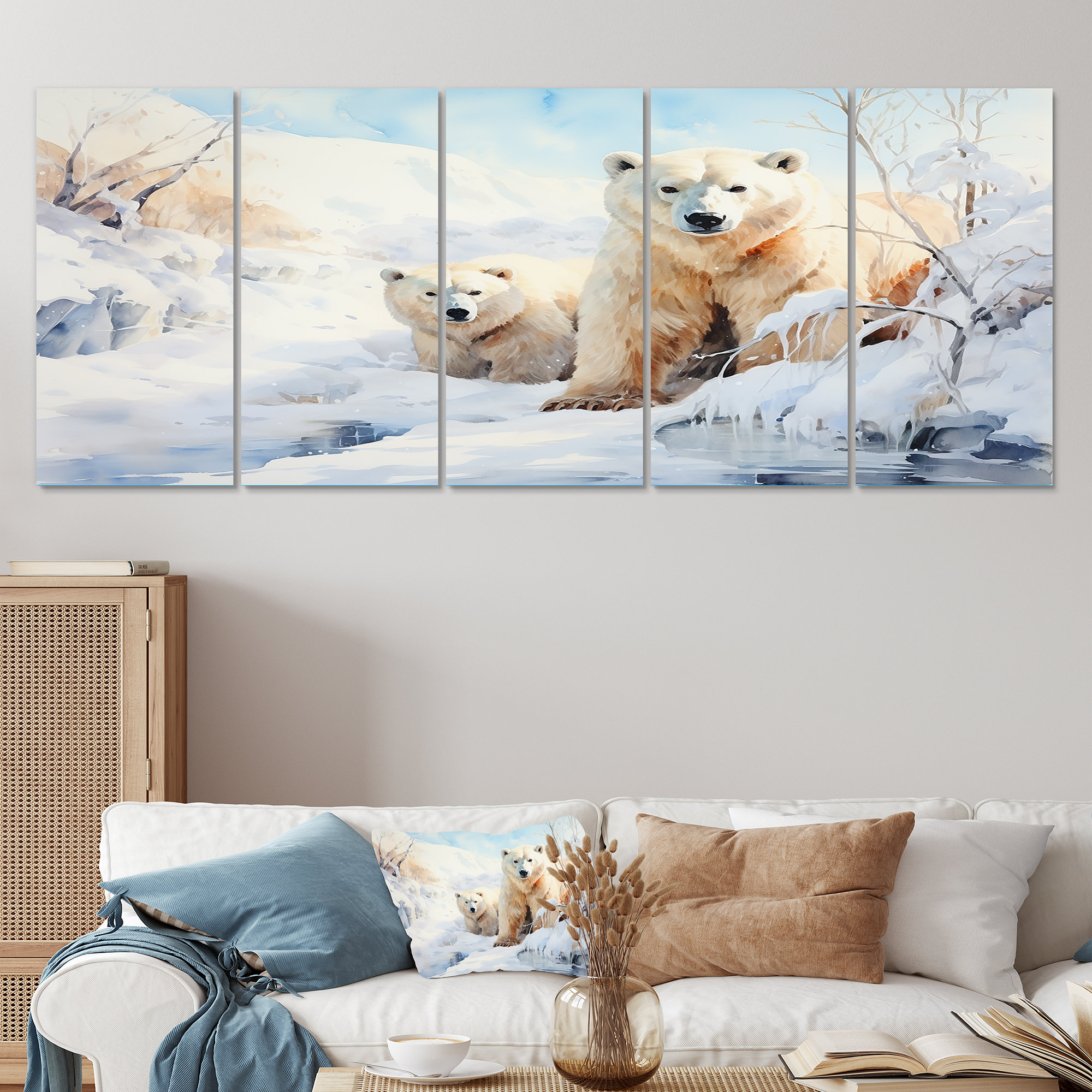 Millwood Pines Snow Polar Bears In Winter IV - Bear 5 Piece Wall Art ...