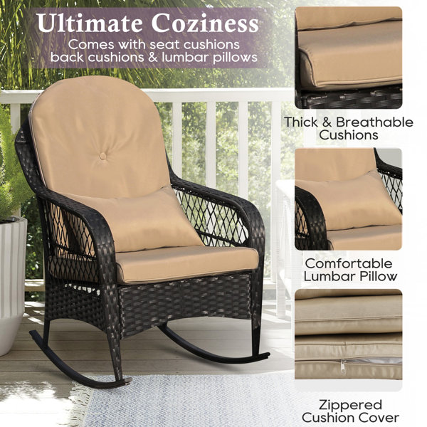Winston Porter Outdoor Wicker Rocking Chair, Patio Rattan Rocker W ...