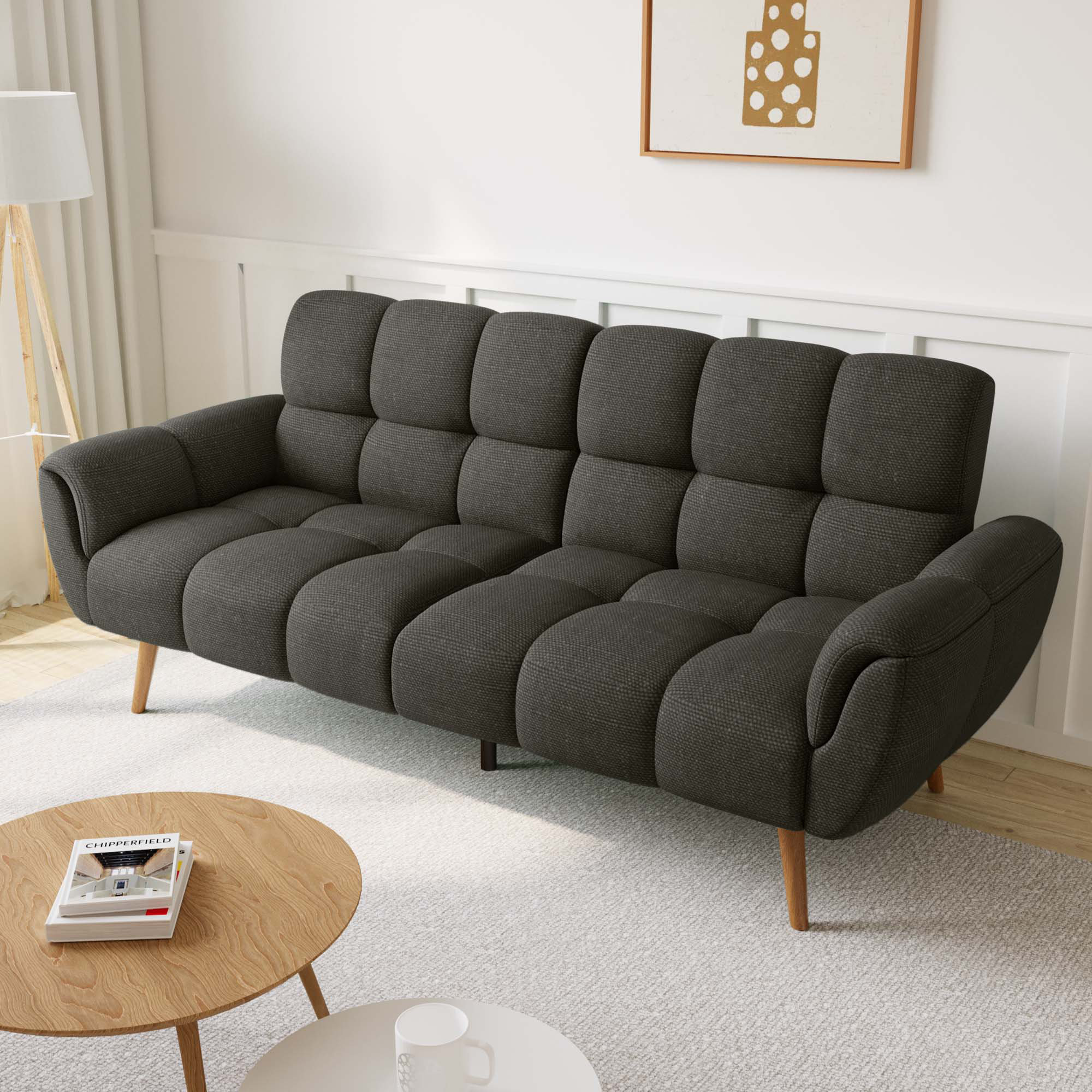 George Oliver Modern 76.7 in. Flared Arm Linen Rectangle Convertible ...
